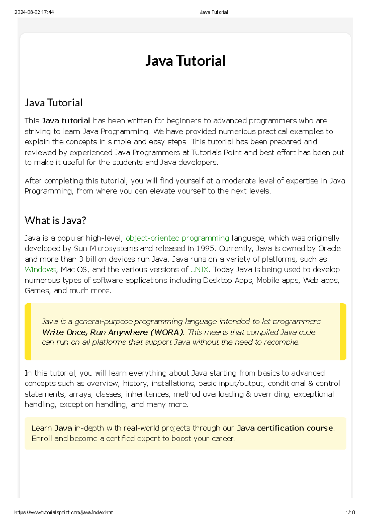 Java Tutorial - ??? - Java Tutorial Java Tutorial This Java tutorial ...