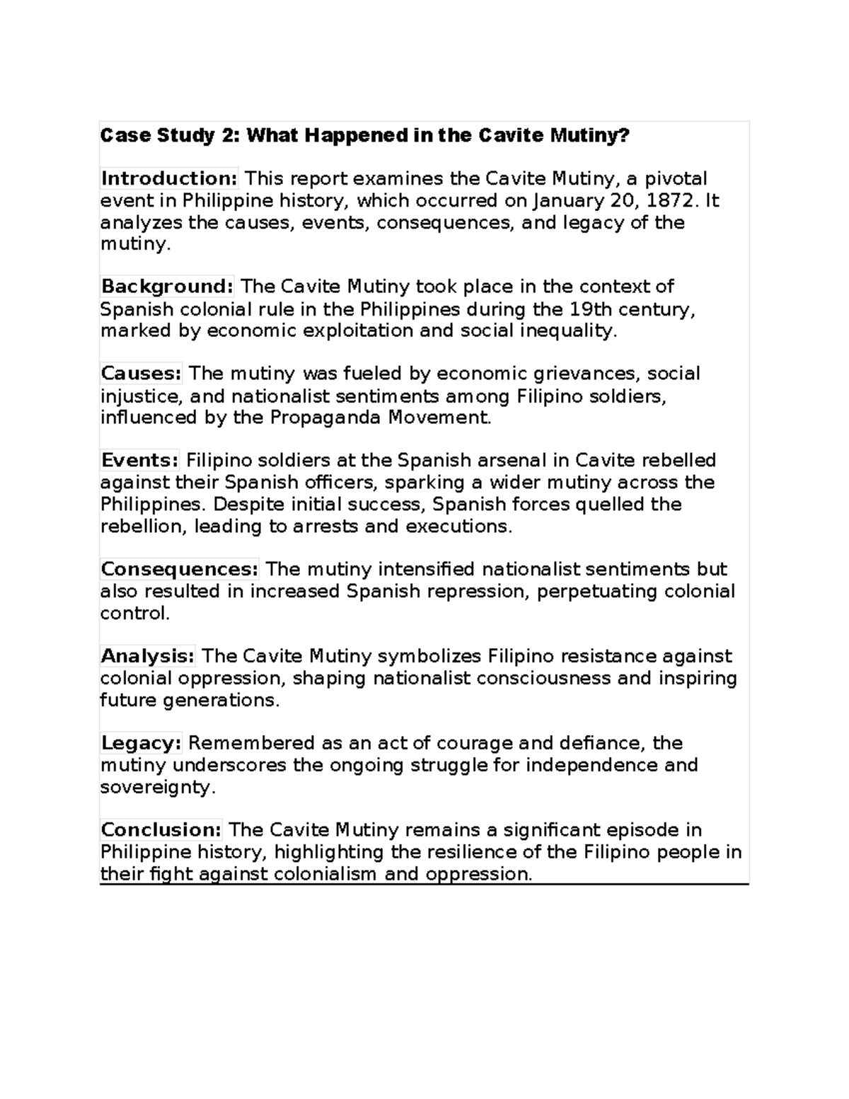 Case Study 2 - It analyzes the causes, events, consequences, and legacy of the mutiny ...