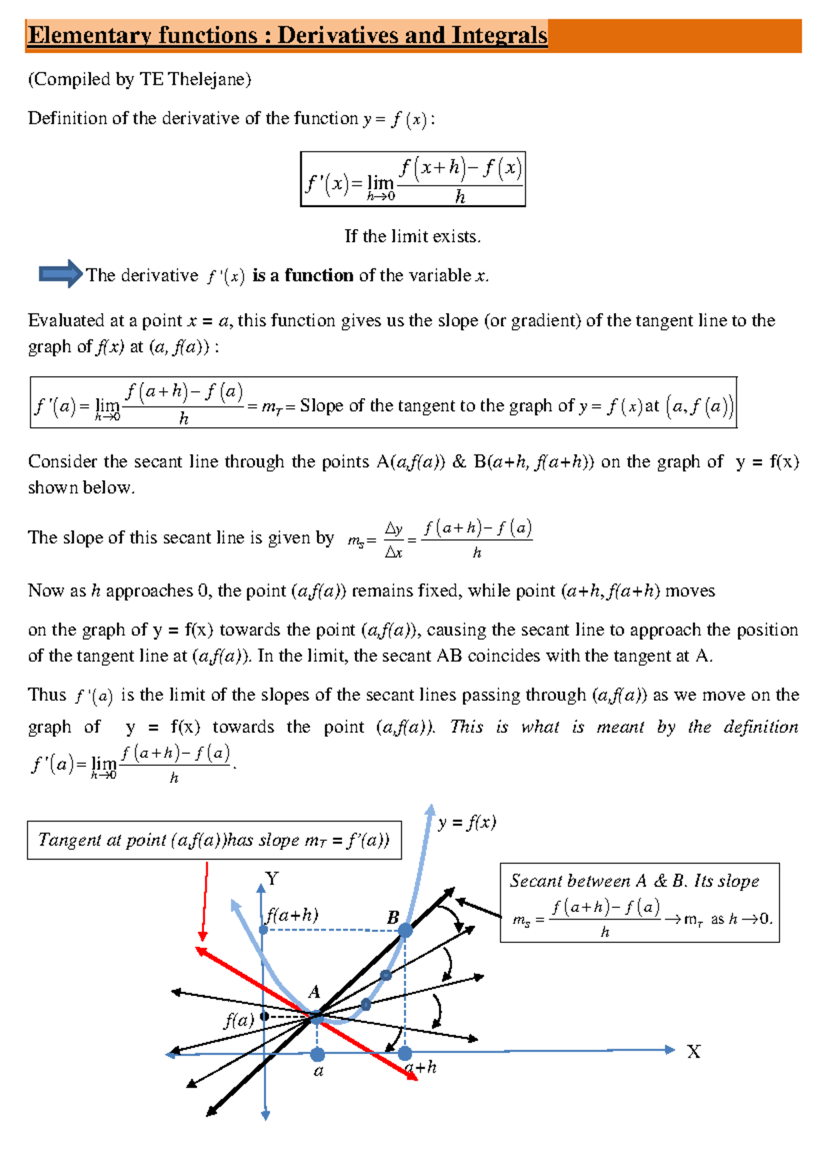 MAT1000-Elementary Calculus (Derivatives and Integrals) - Elementary ...