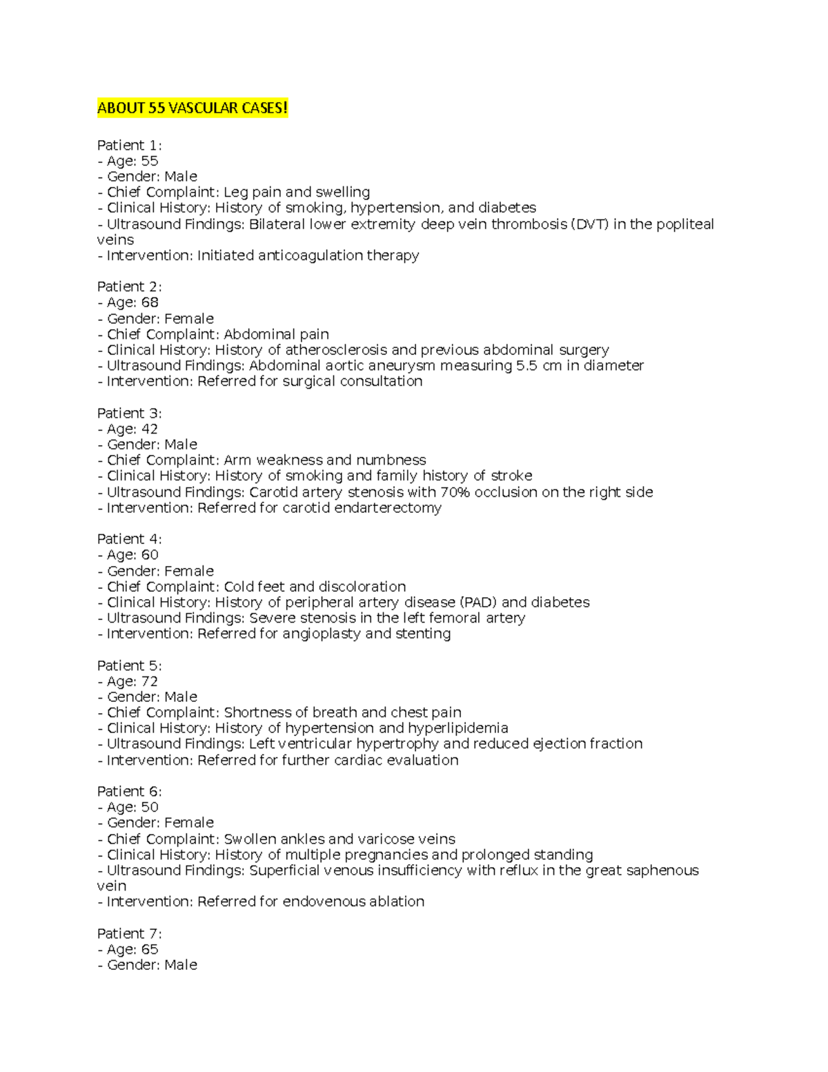 55 Vascular Cases- USE FOR Clinical - ABOUT 55 VASCULAR CASES! Patient ...