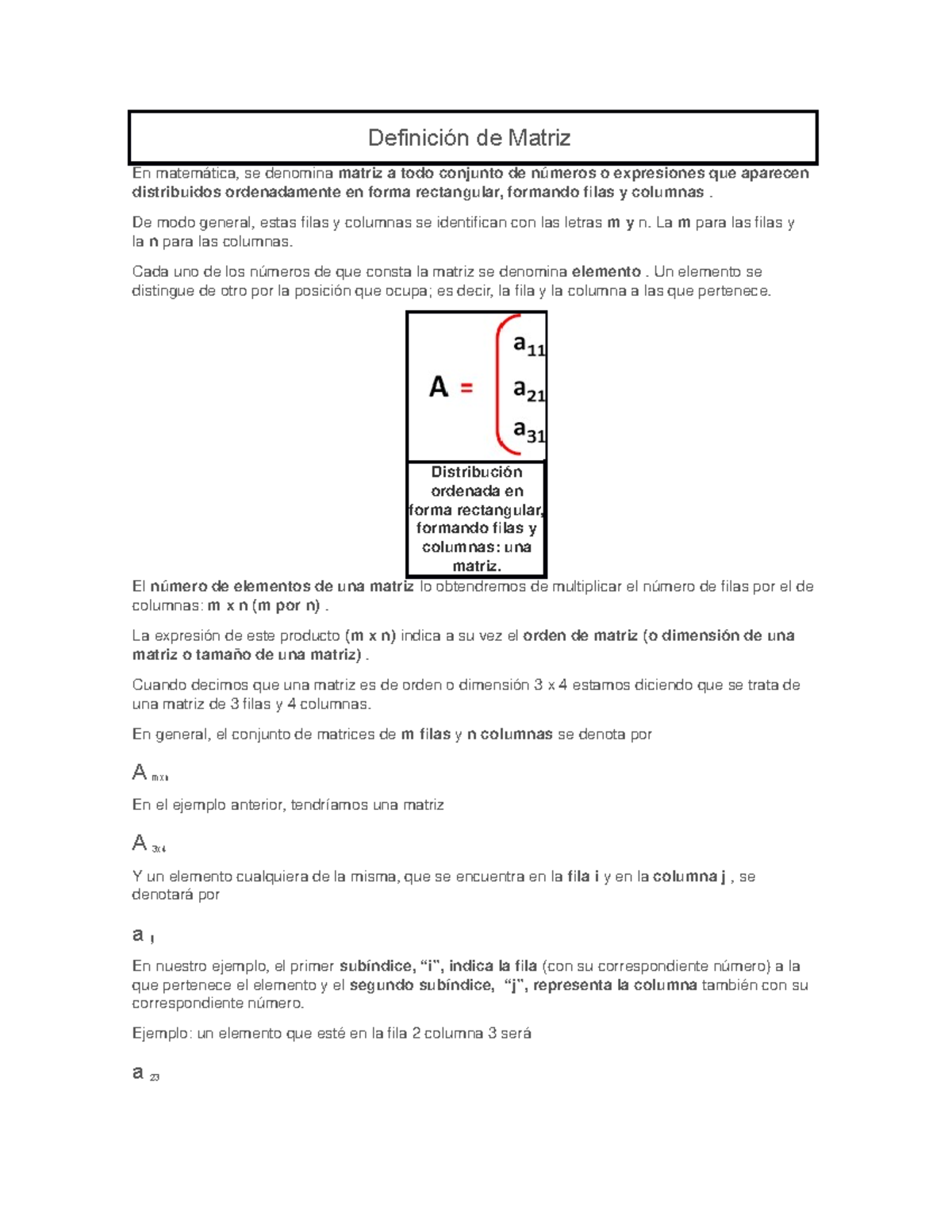 Definición de Matriz y Tipos de Matrices. - Definición de Matriz En ...