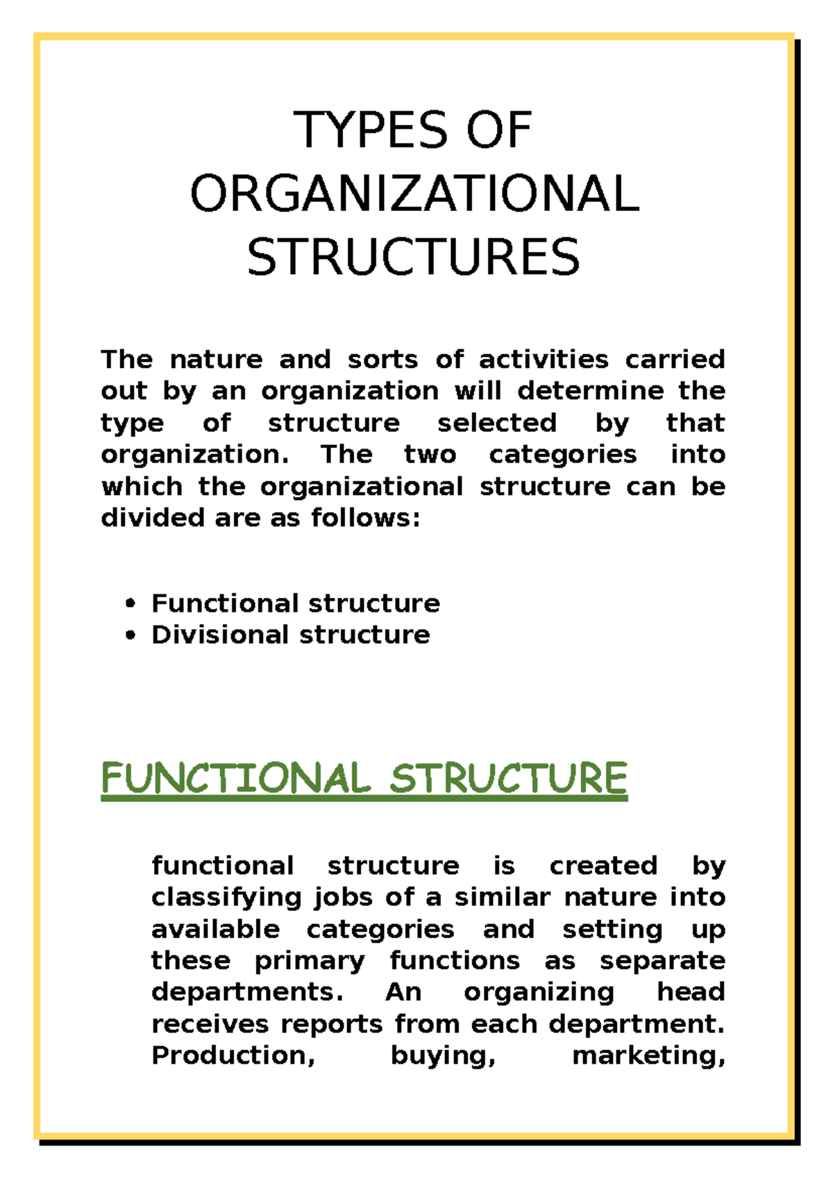 Types OF Organizational Structures - TYPES OF ORGANIZATIONAL STRUCTURES ...