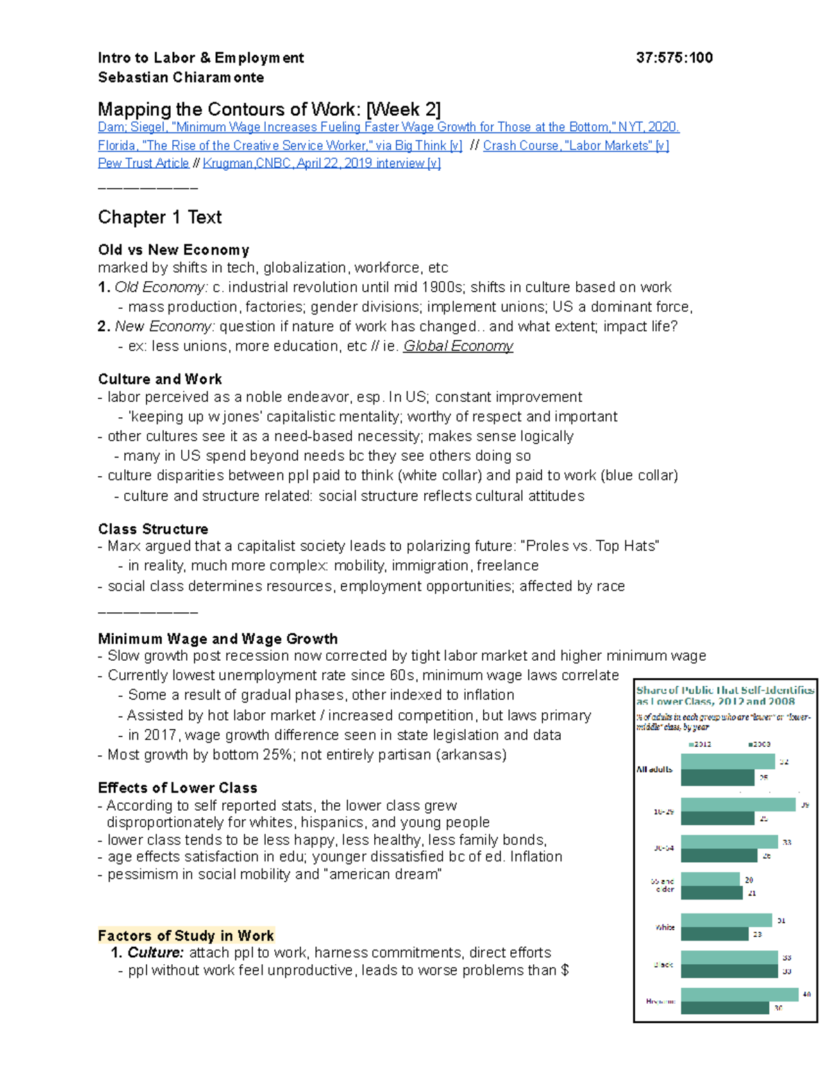 Week 1-5 Intro Labor Notes - Intro to Labor & Employment 37:575 ...
