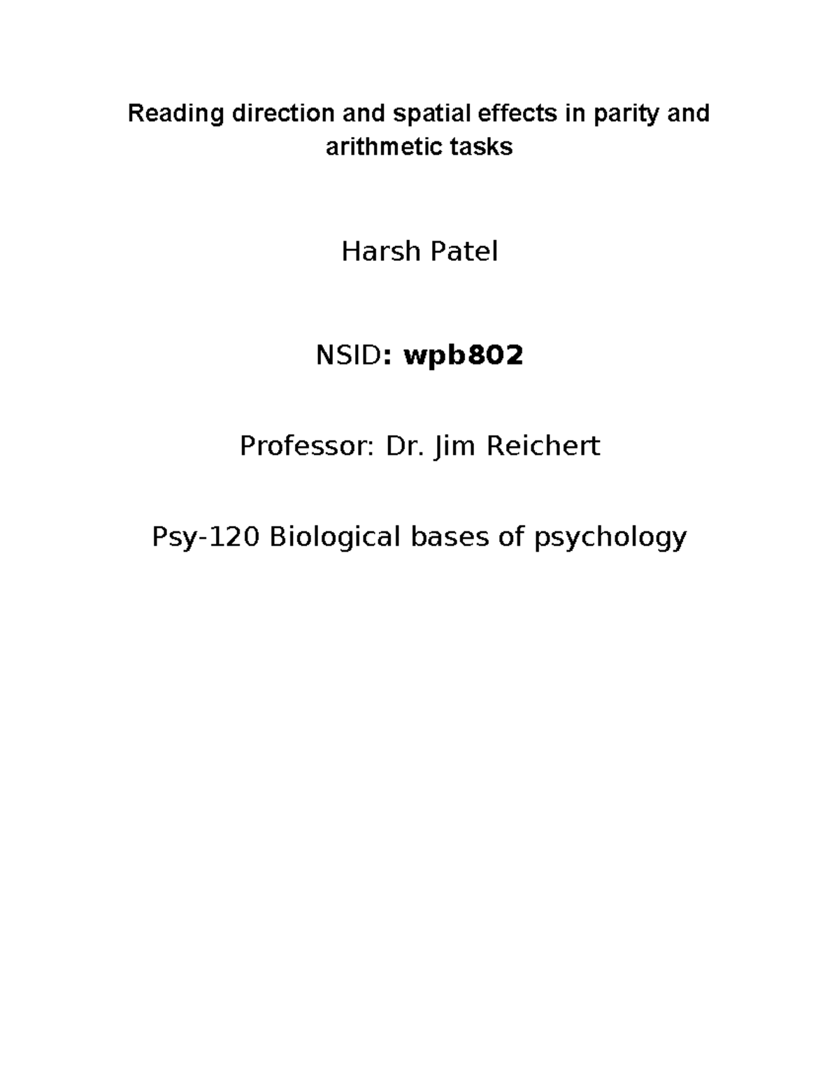 Reading direction and spatial effects in parity and arithmetic tasks - Reading direction and ...