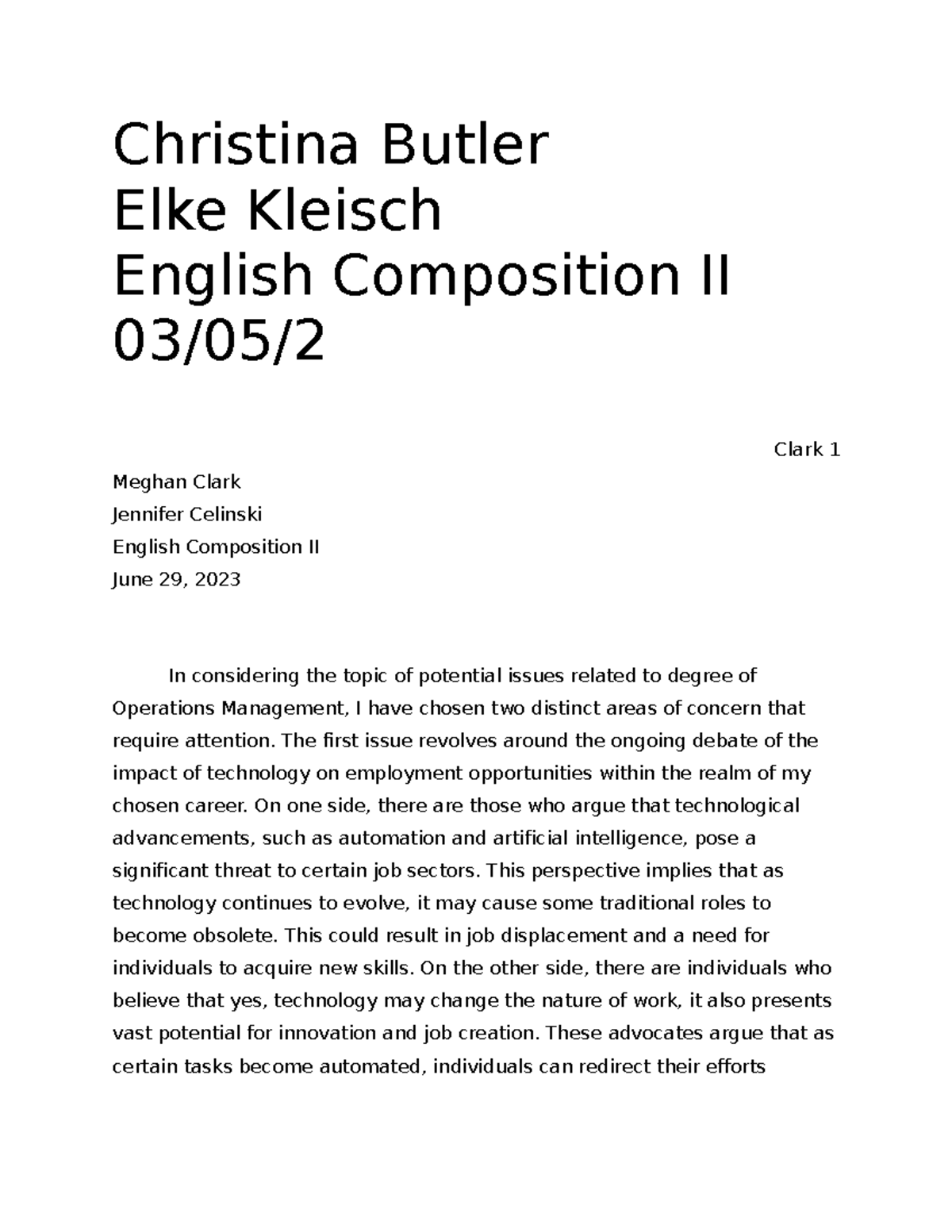 Eng 123 1-7 From Issue to Persuasion - Christina Butler Elke Kleisch English Composition II 03 ...