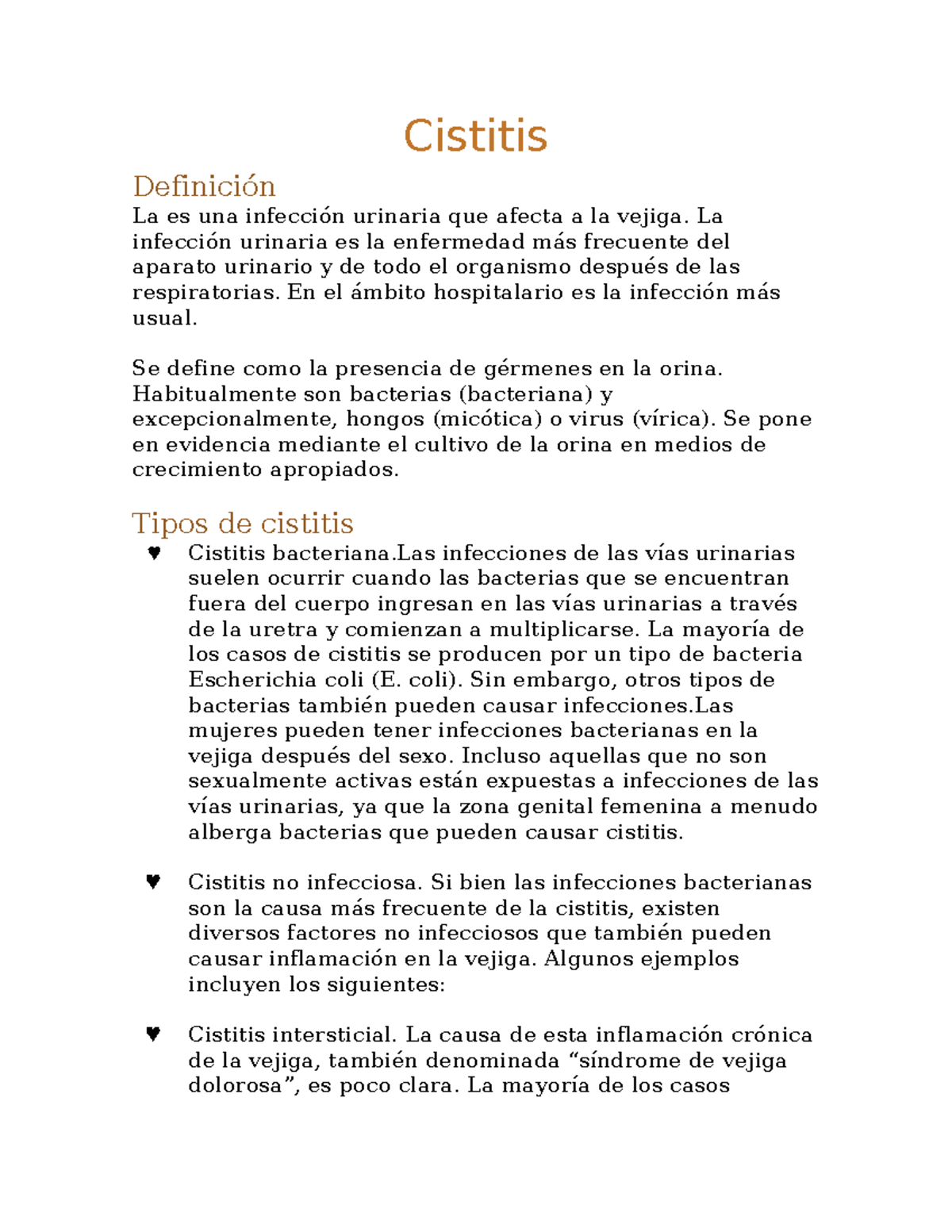 Cistitis - Cistitis Definición La es una infección urinaria que afecta ...