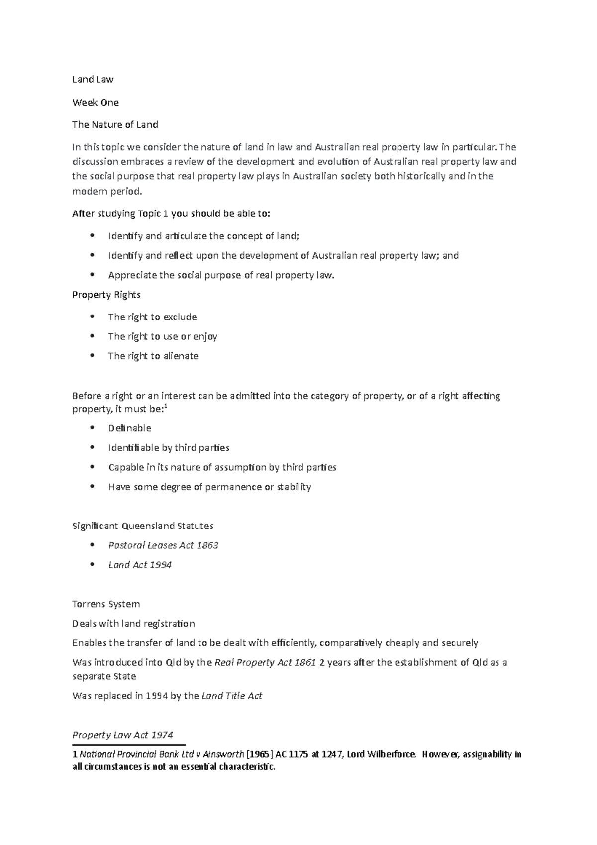 Land Law Notes - Land Law Week One The Nature of Land In this topic we ...