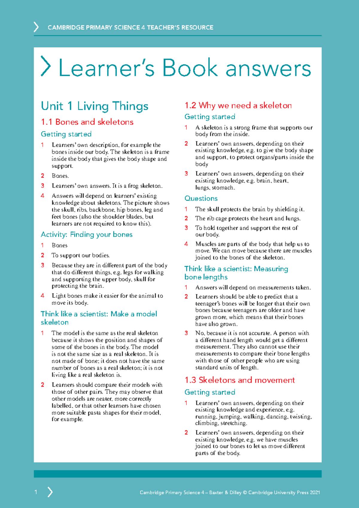 P Science 4 learner book answers - Learner’s Book answers Unit 1 Living ...