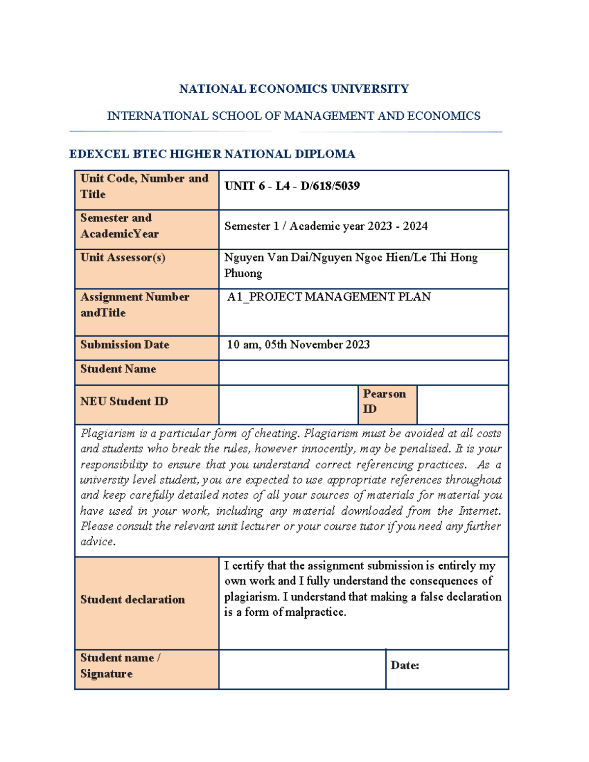 Template for assignment 1 - NATIONAL ECONOMICS UNIVERSITY INTERNATIONAL ...