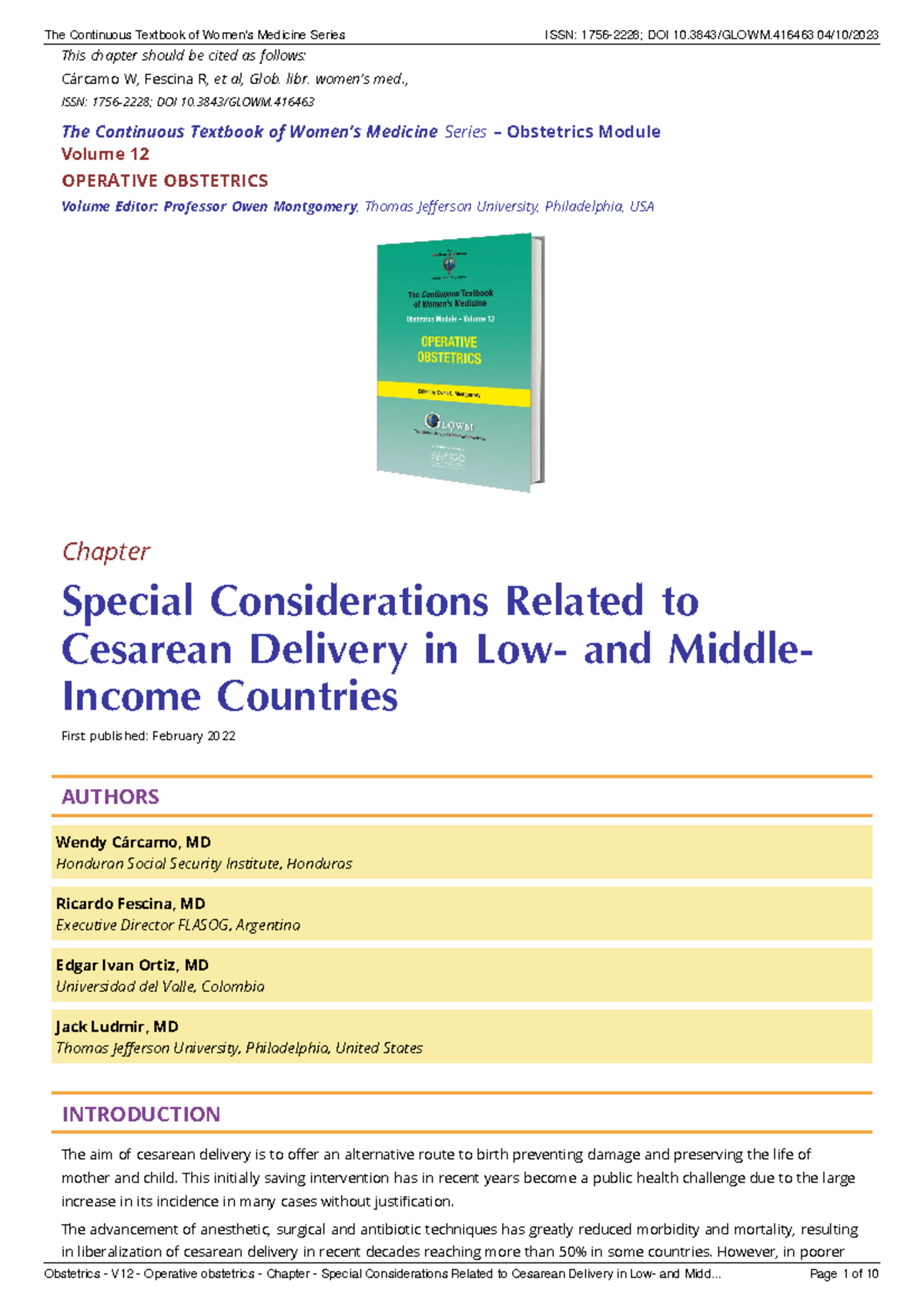 Obstetrics V12 Operative obstetrics Chapter Special Considerations ...