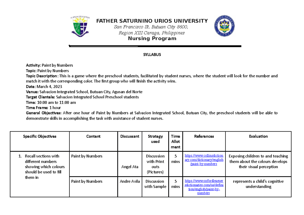 Syllabus-Kidss - Nurse - FATHER SATURNINO URIOS UNIVERSITY San ...