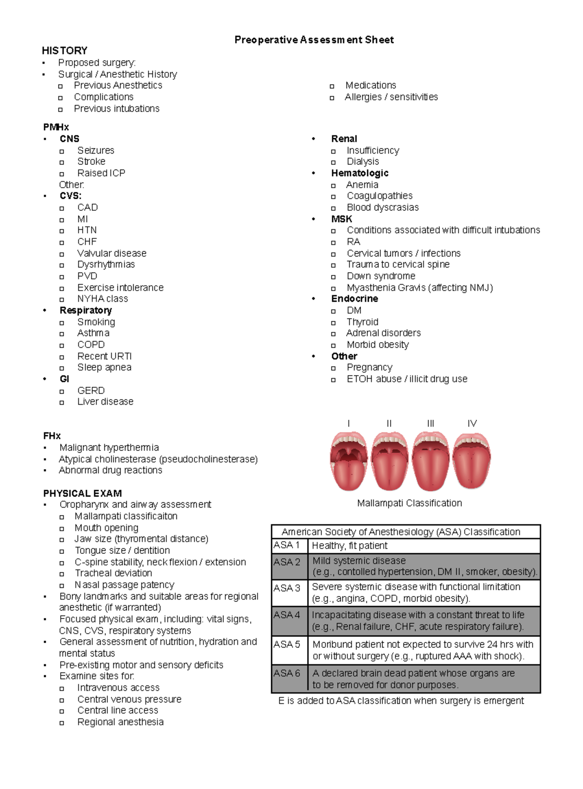 Preop Sheet - Preoperative Assessment Sheet HISTORY Proposed surgery ...