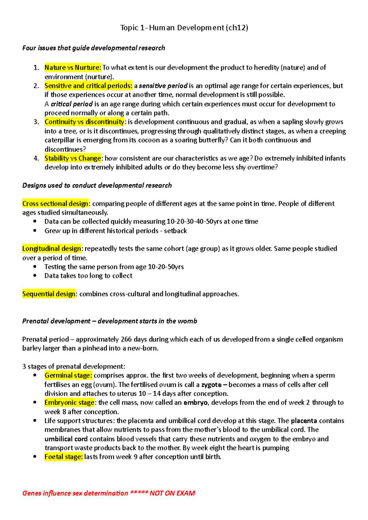 Topic 1 - Topic Human Development (ch12) Four issues that guide ...