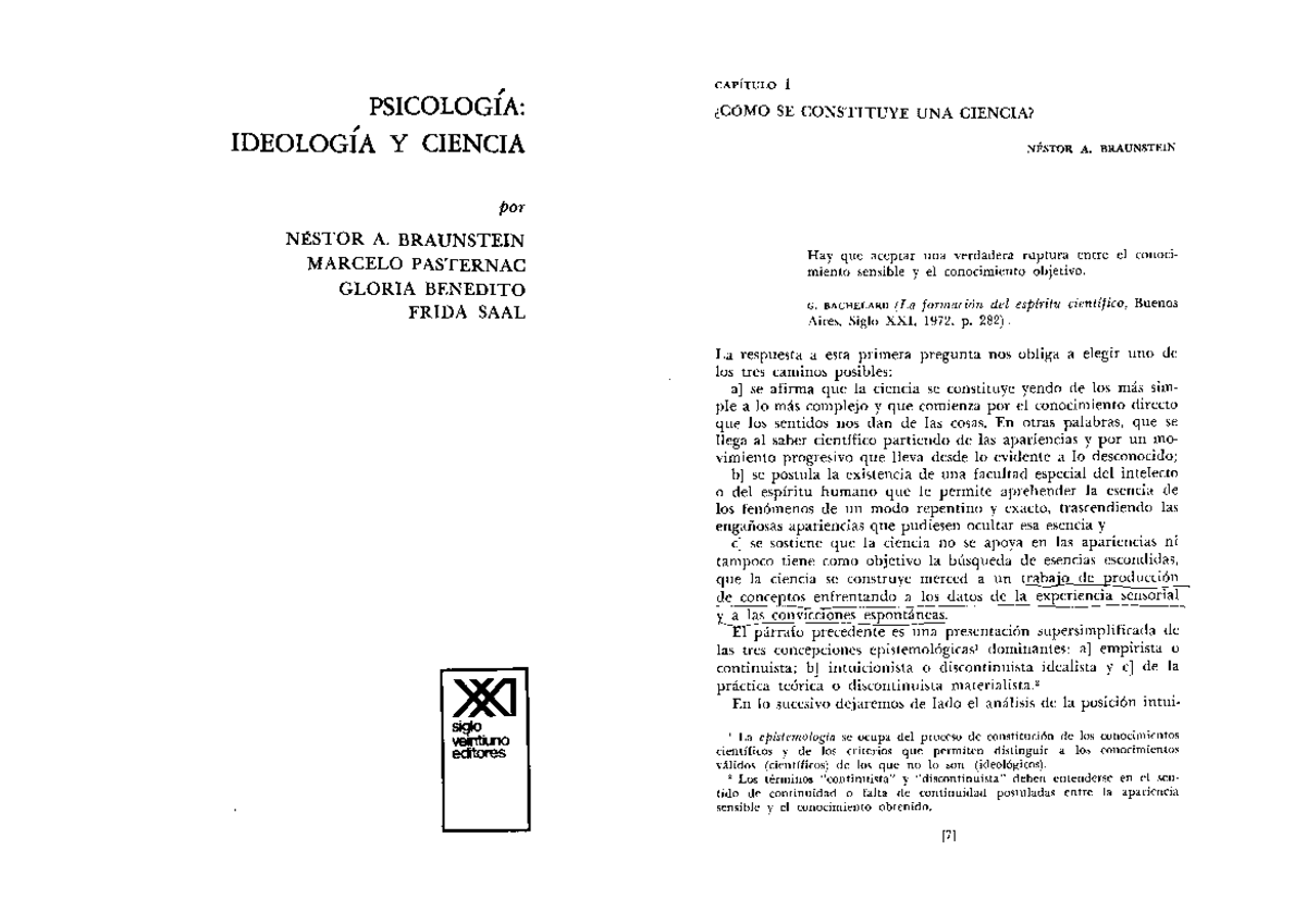 Braunstein Capitulo 1 - Unidad 1 - Introducción a la psicología - Studocu