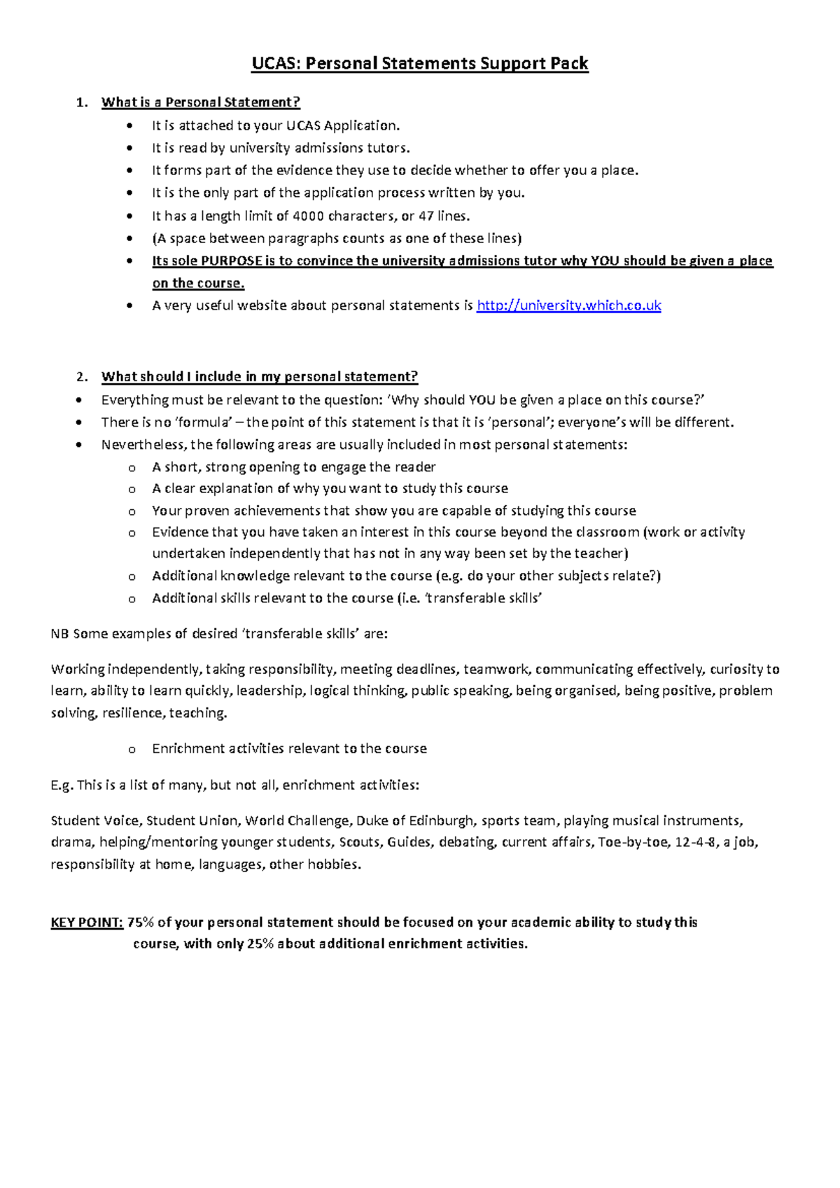 Personal Statement support - What is a Personal Statement? It is ...