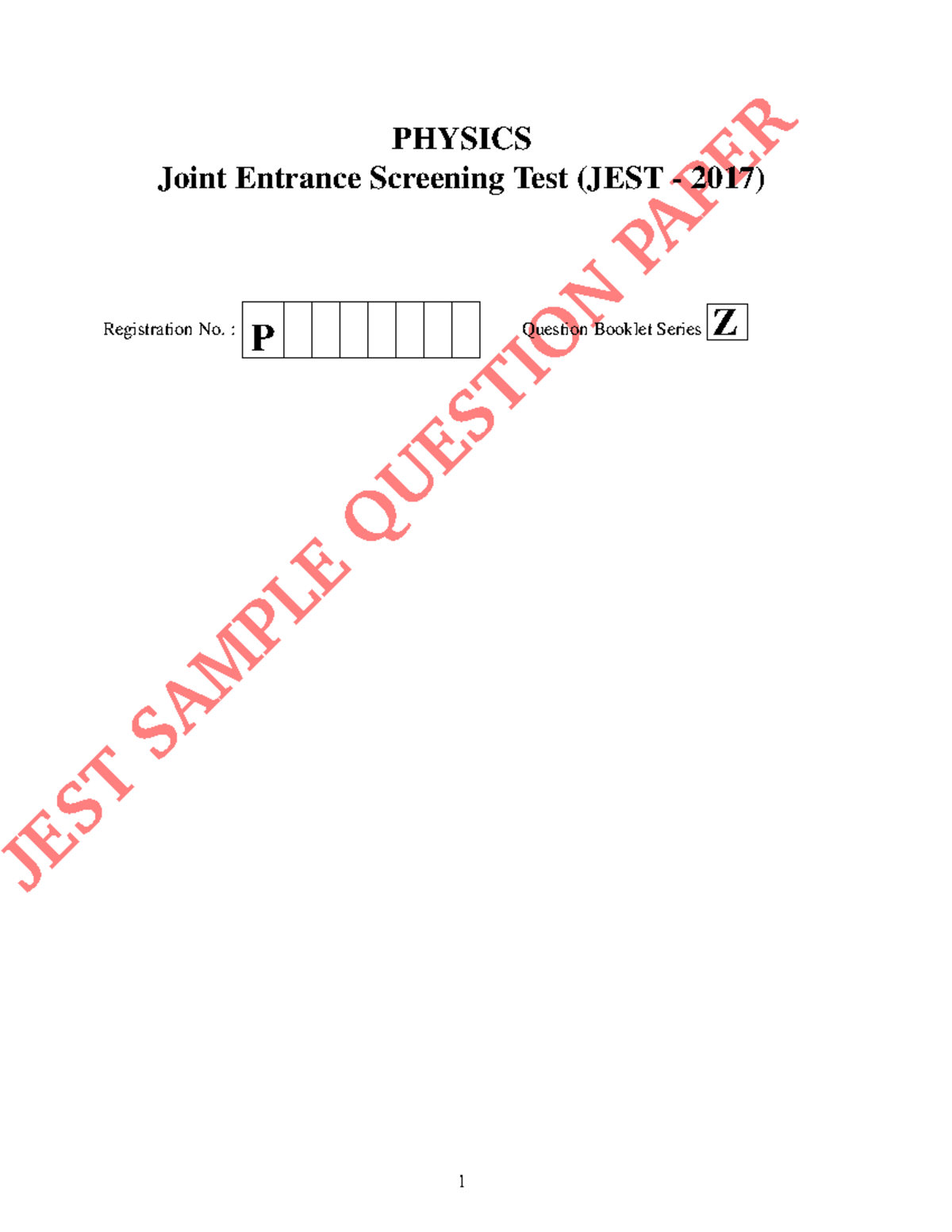 Sample-jest2017-paper - JEST SAMPLE QUESTION PAPER PHYSICS Joint ...