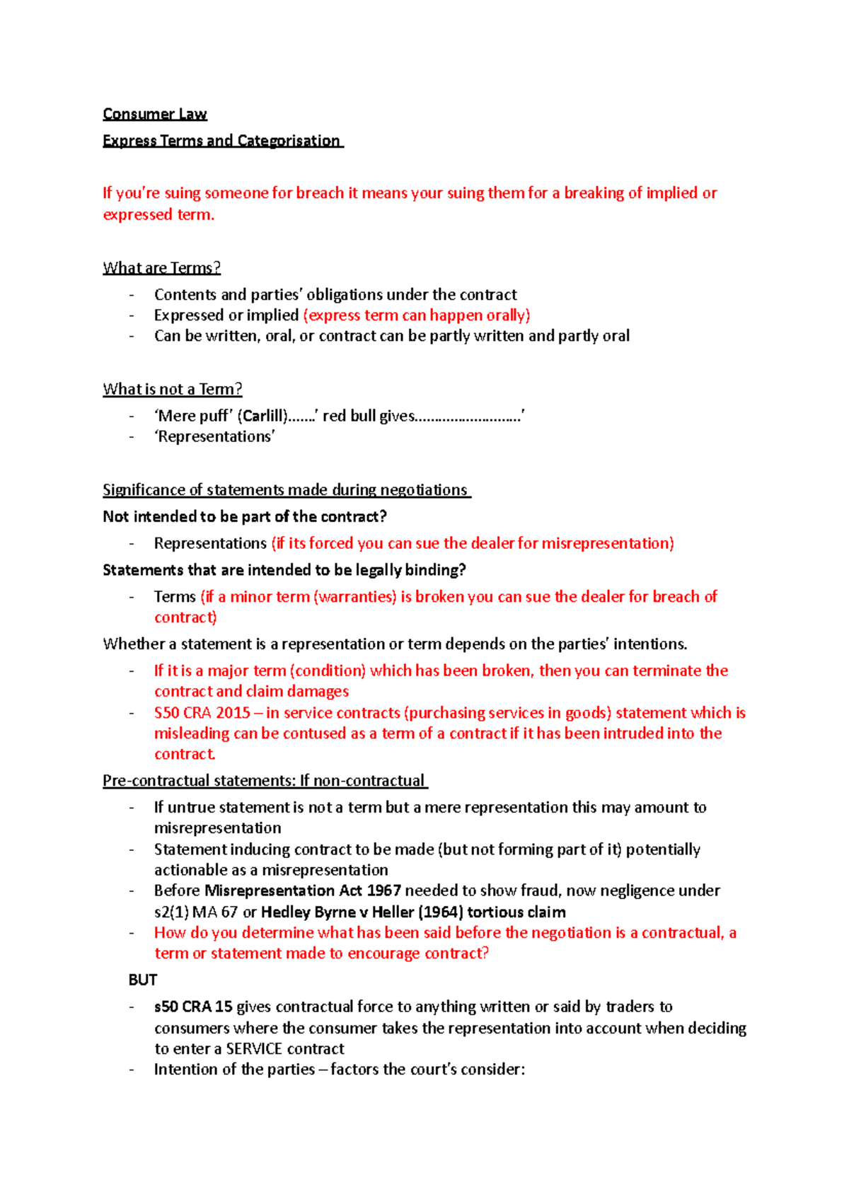 Consumer Law - Lecture Week 2 - LW316-LW517 - UKC - Studocu