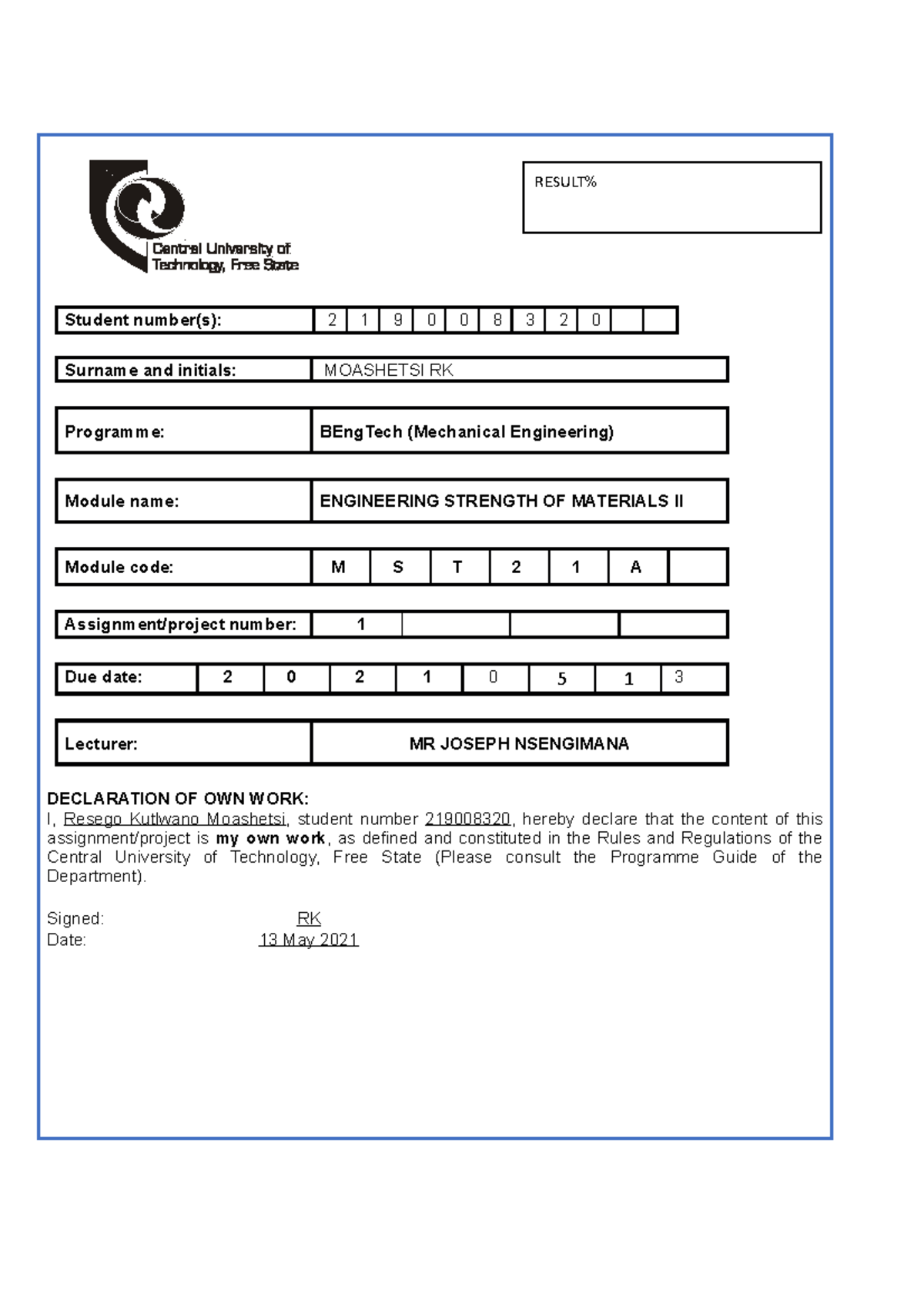 Practical 1 - Third year Bachelor engineering technology - Student ...