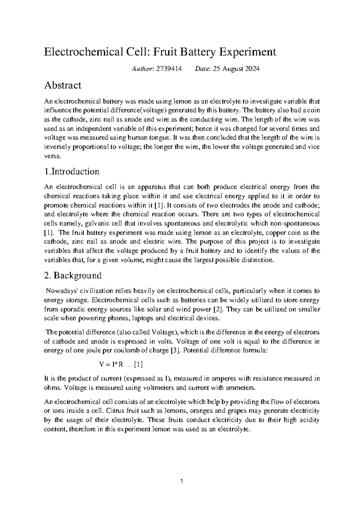 Fruit Battery System (electrochemical cell) - Electrochemical Cell ...