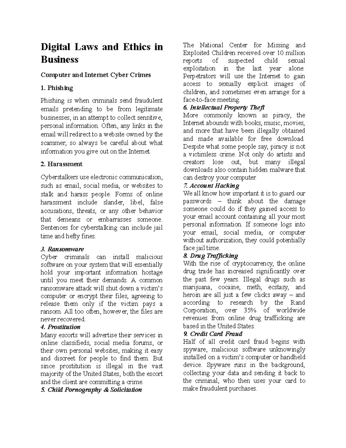 Digital Laws and Ethics in Business - Digital Laws and Ethics in ...