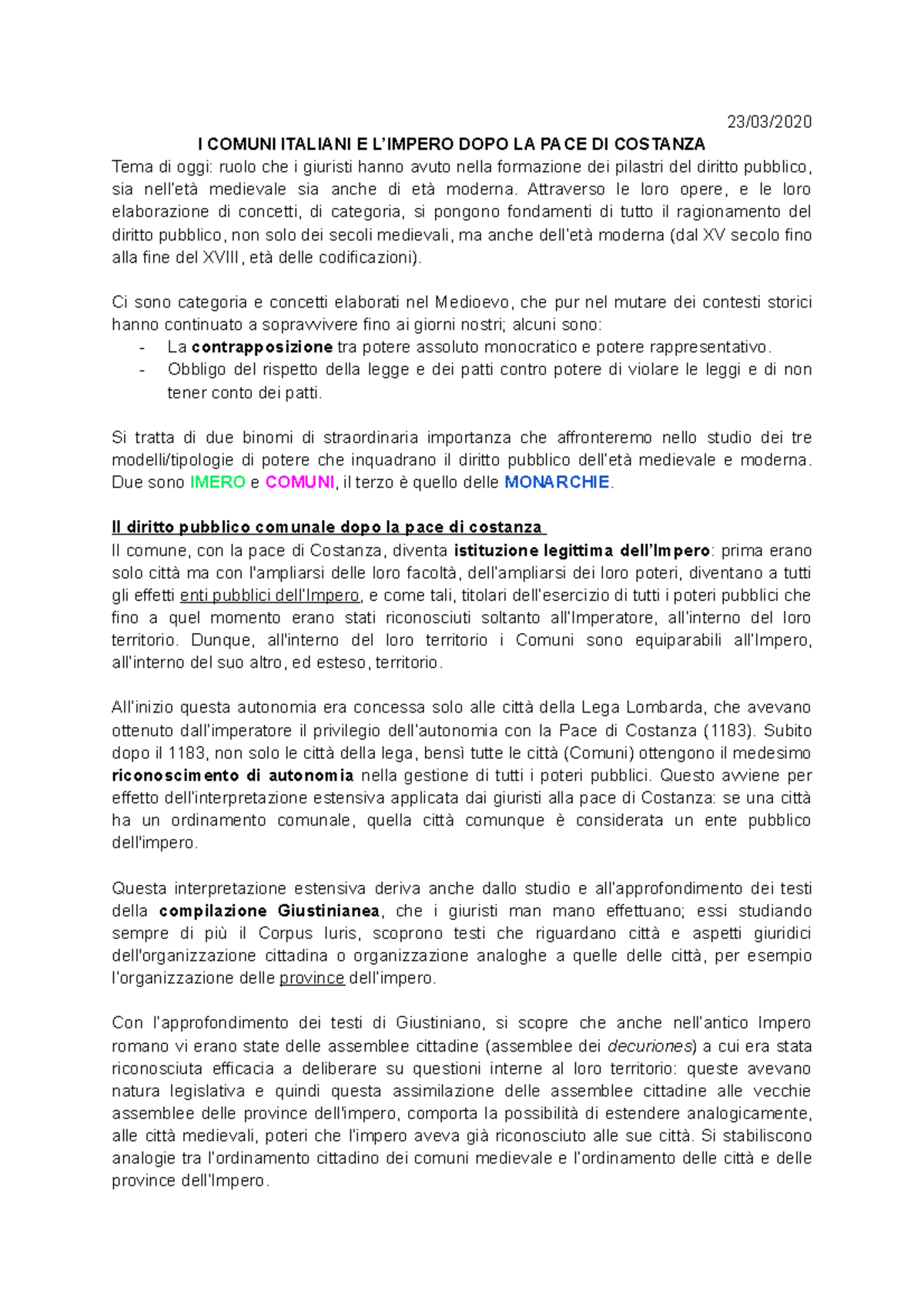 Storia del diritto - parte seconda - 23/03/ I COMUNI ITALIANI E L ...