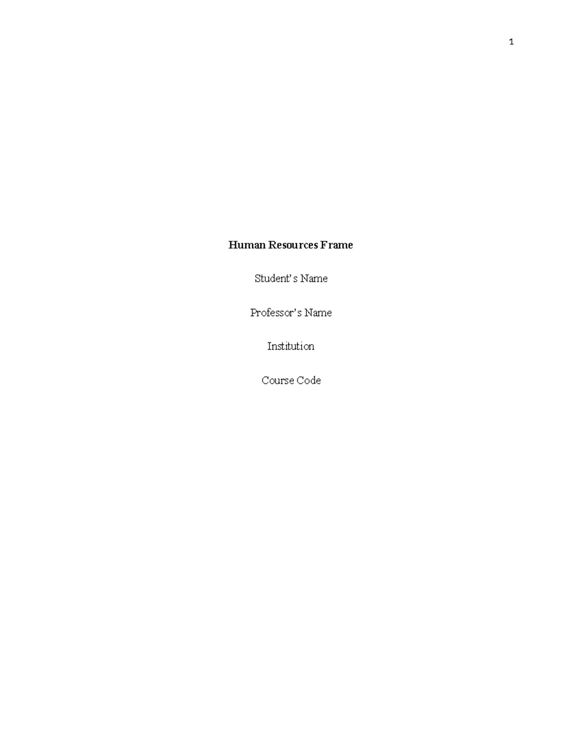 Human Resources Frame - GOOD - Human Resources Frame Student’s Name ...