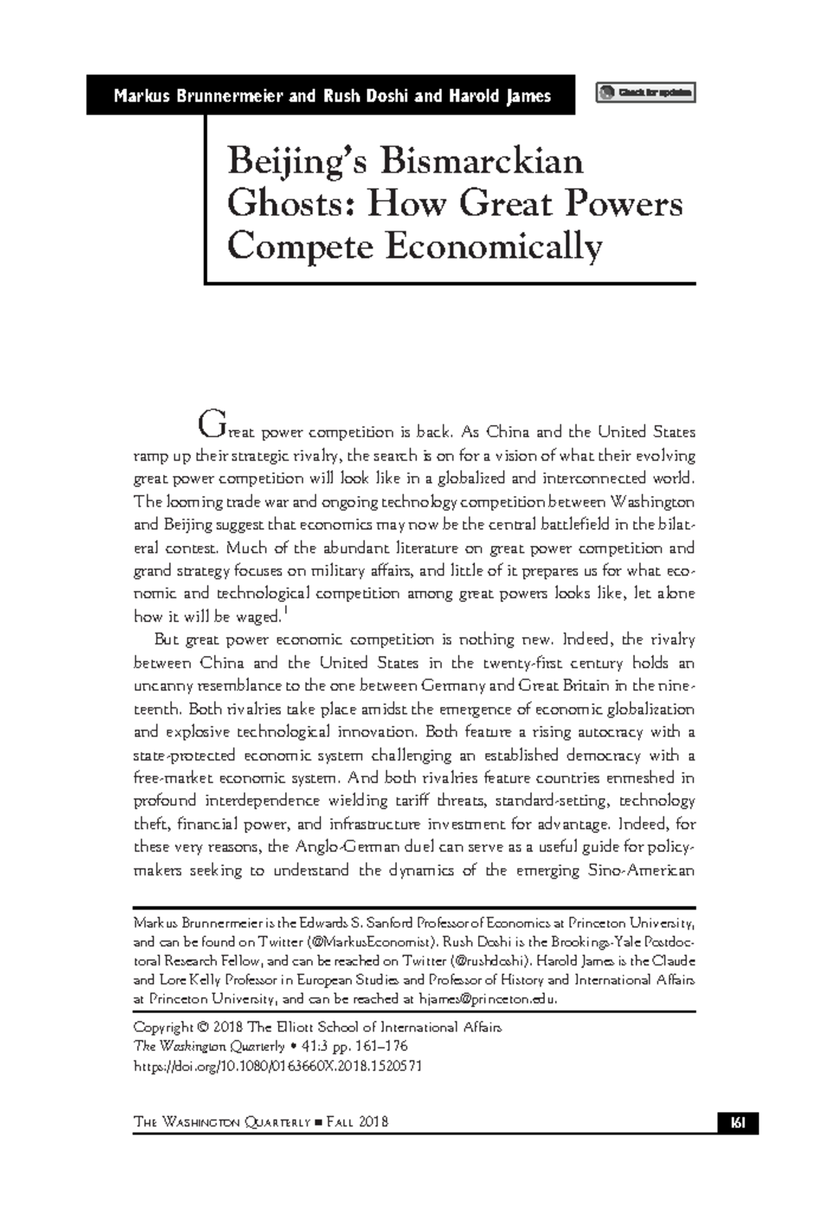 Brunnermeier. TWQ. Fall 2018 - Markus Brunnermeier and Rush Doshi and ...