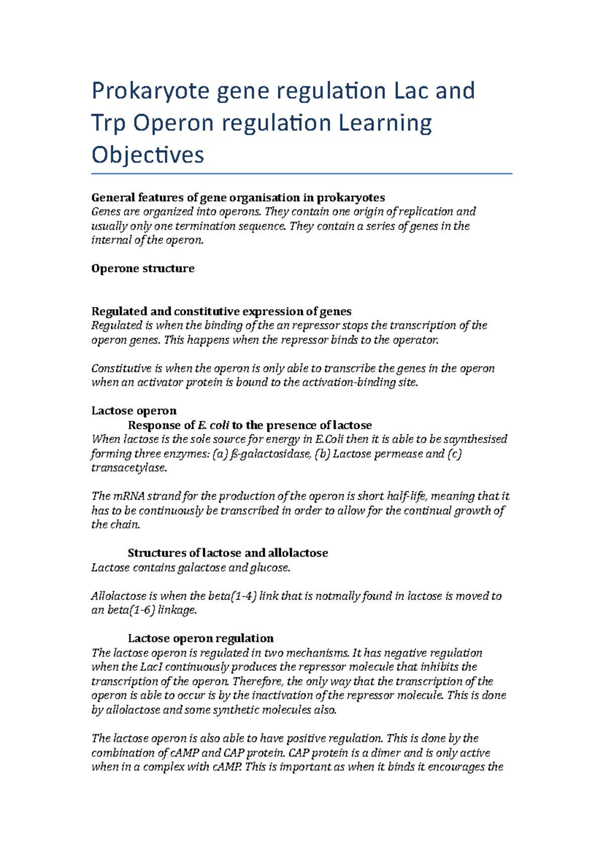Prokaryote gene regulation Lac and Trp Operon regulation Learning ...