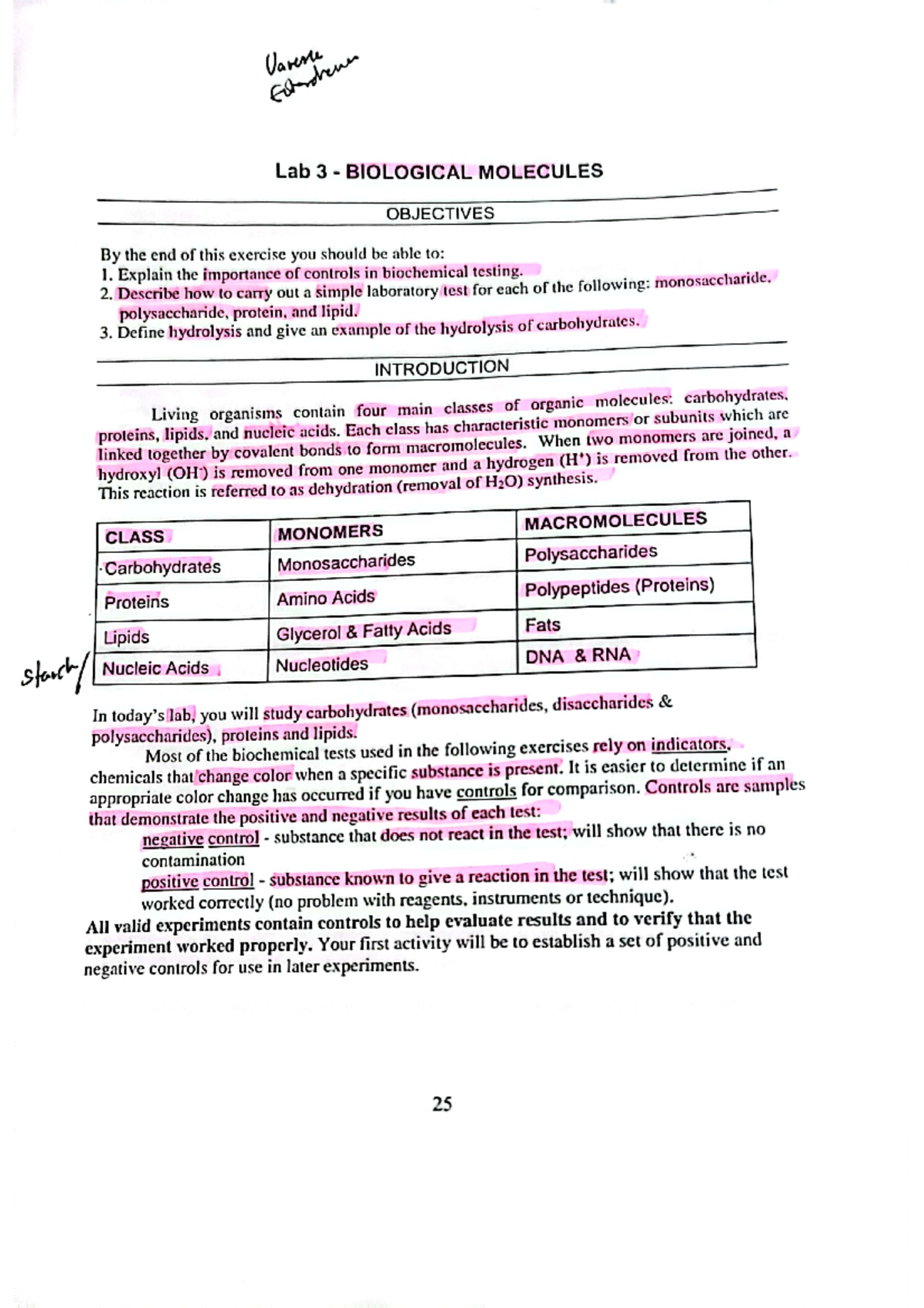 Lab 3 biological molecules with pre lab quiz 3 - BI 201 - Studocu