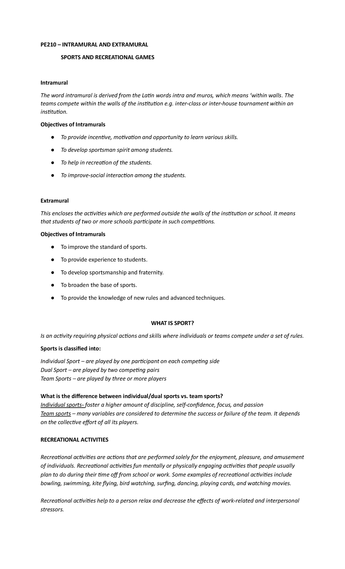 Intramural AND Extramural - PE210 – INTRAMURAL AND EXTRAMURAL SPORTS ...