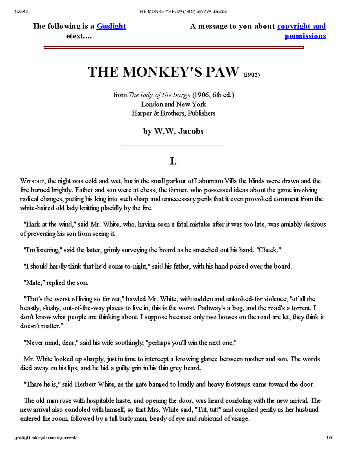 6 The+Monkeys+Paw+by+WW+Jacobs - The following is a Gaslight etext ...