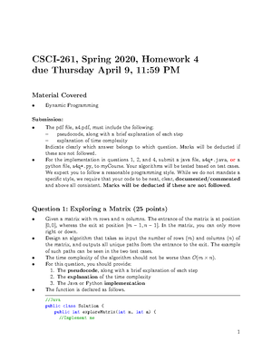 Homework 2 - HW 2 - CSCI-261, Spring 2020, Homework 2 due Feb 27, 11:59 PM Material Covered ...