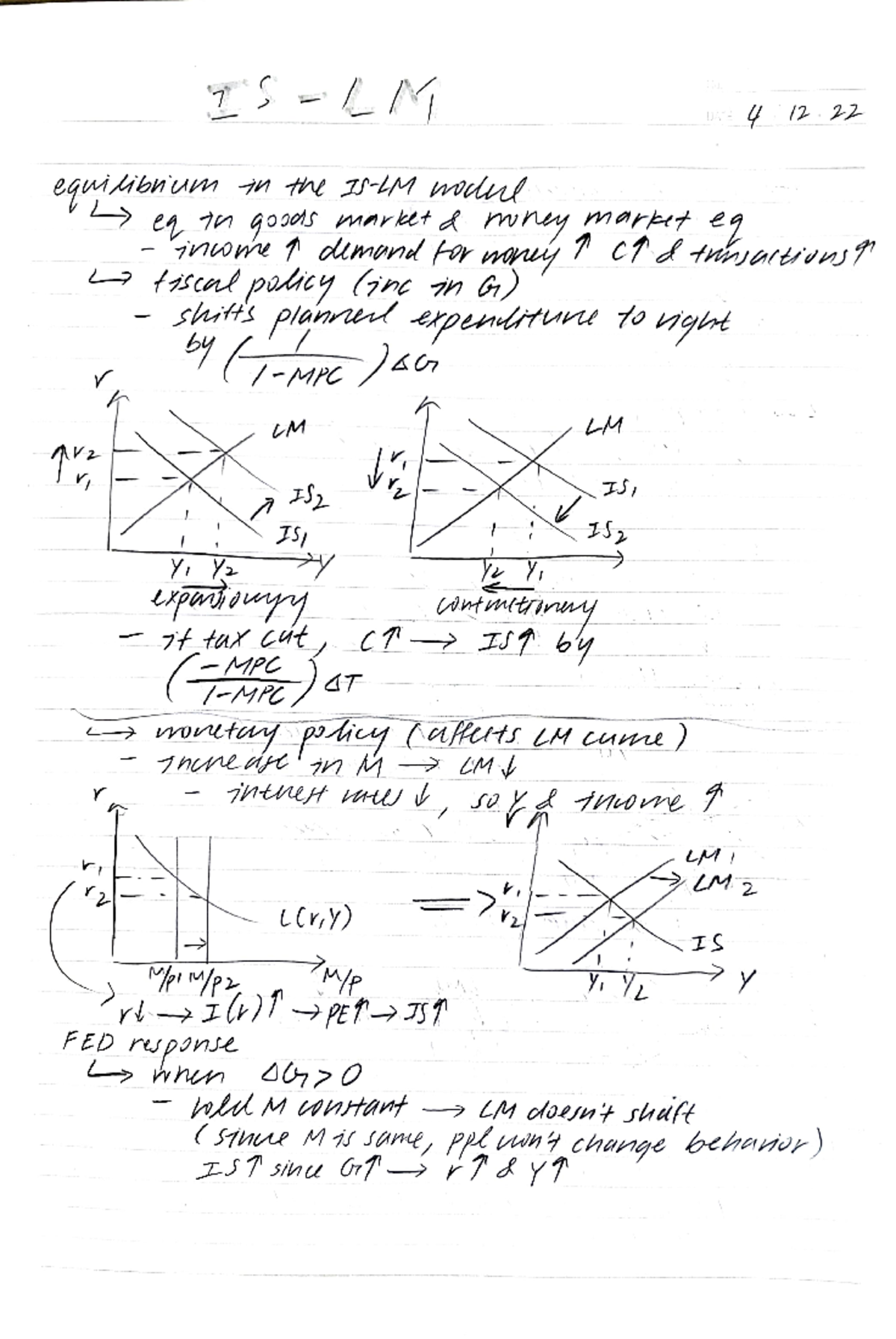IS-LM equilibrium - Notes on the IS-LM lecture from Professor ...