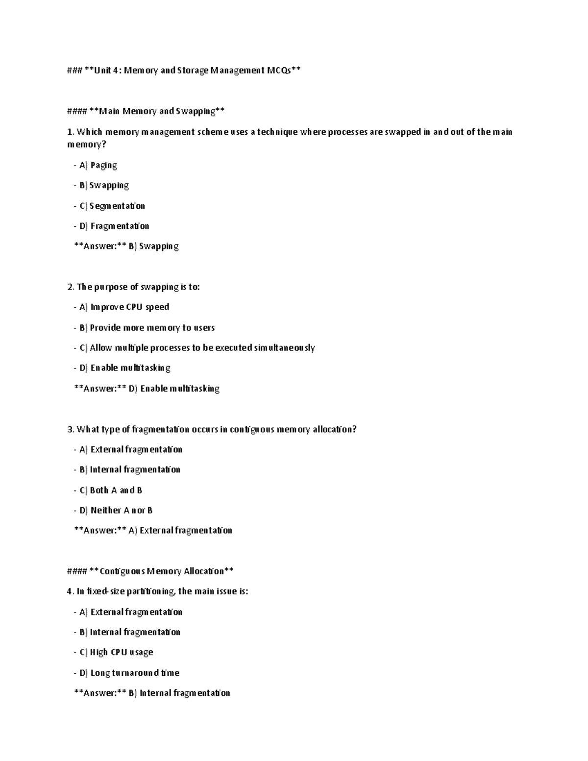 Os unit 4 and 5 mcqs - MCQs of unit 4 and unit 5 - Unit 4: Memory and Storage Management MCQs ...