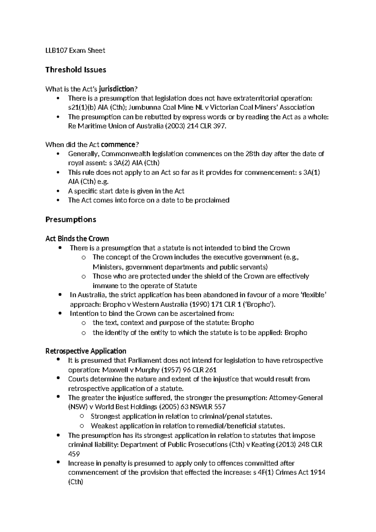 LLB107 Cheat Sheet - Summary Statutory Interpretation - LLB107 Exam ...