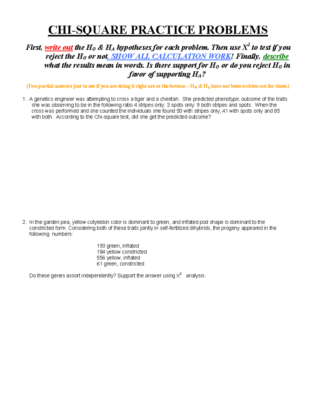 APB-Chi Square Practice&Key - CHI-SQUARE PRACTICE PROBLEMS First, write ...