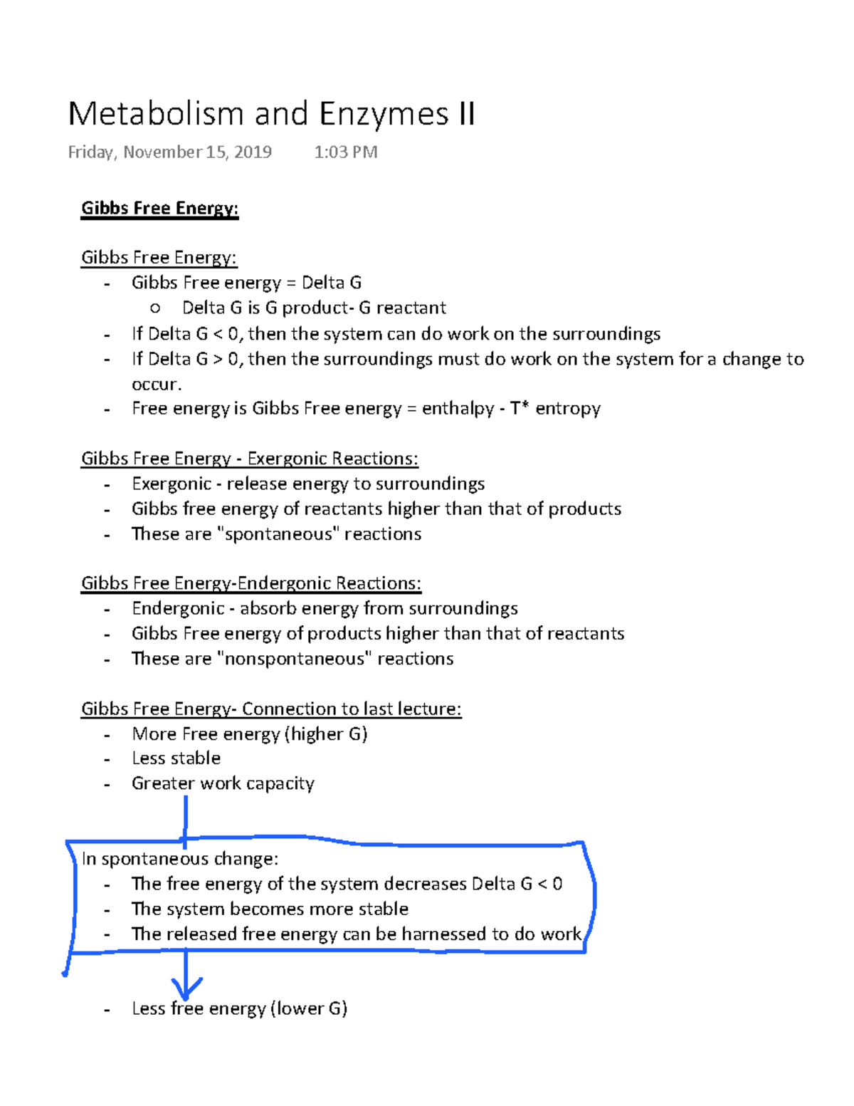 Metabolism and Enzymes II - Gibbs Free Energy: Gibbs Free Energy: Gibbs ...