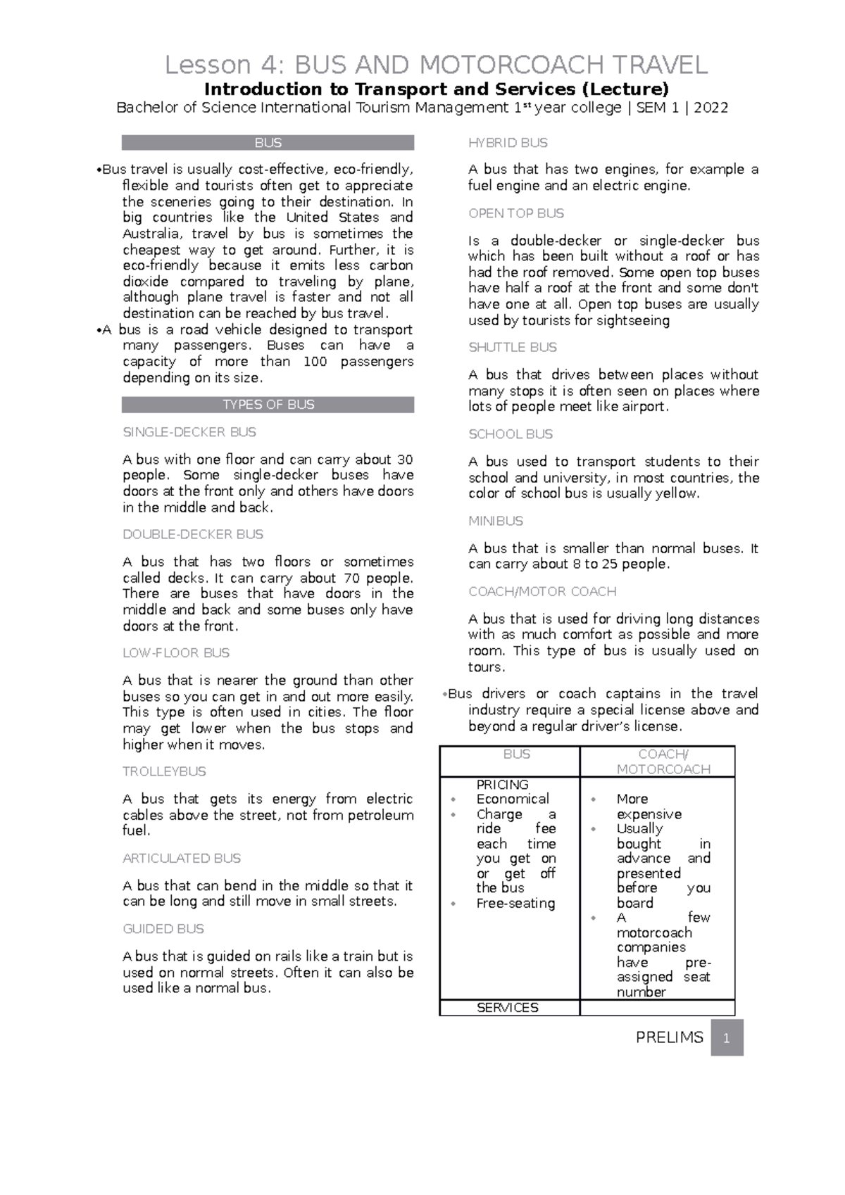 L4 - BUS - ITTS111 - Lesson 4: BUS AND MOTORCOACH TRAVEL Introduction ...