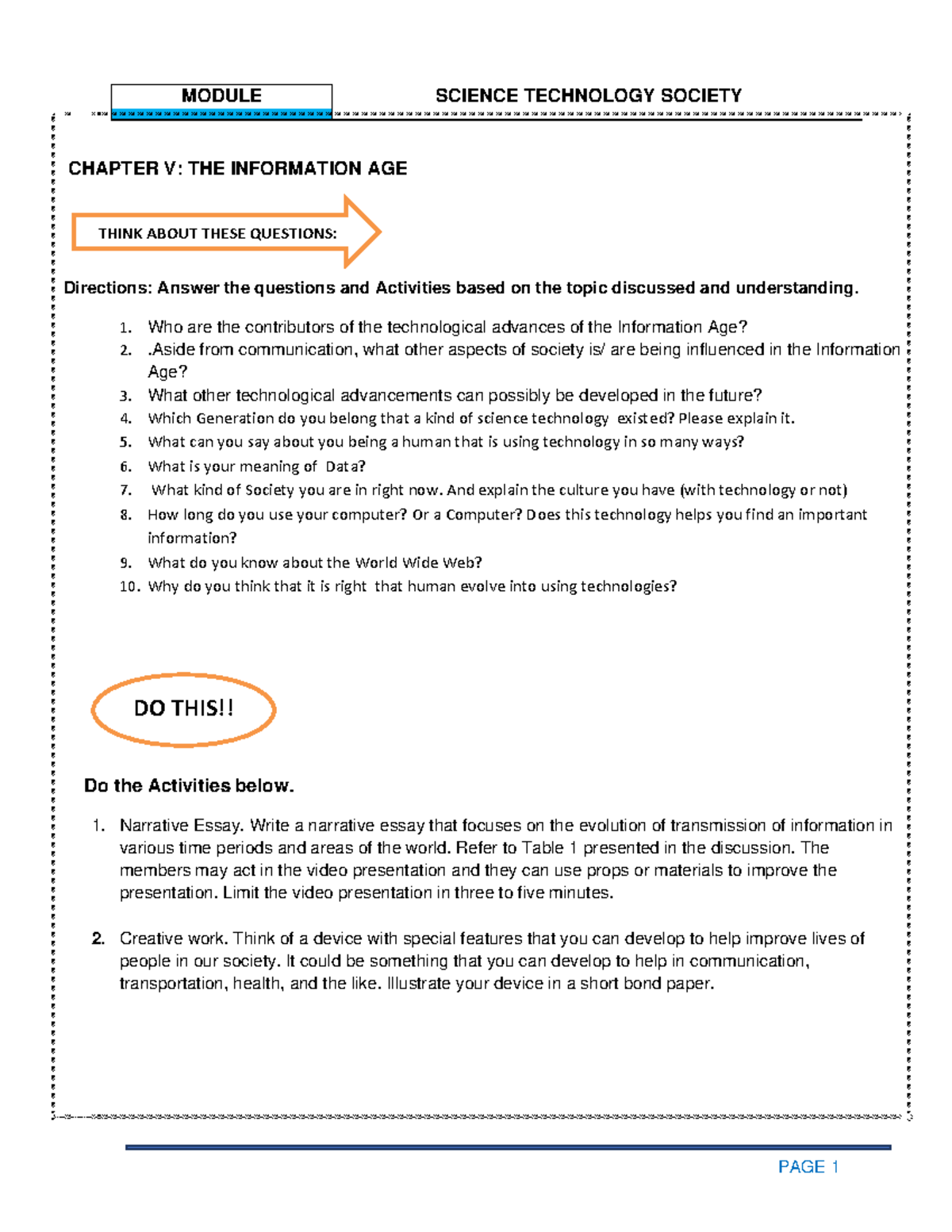 Activity 5 - Lecture notes 1123 - MODULE SCIENCE TECHNOLOGY SOCIETY ...