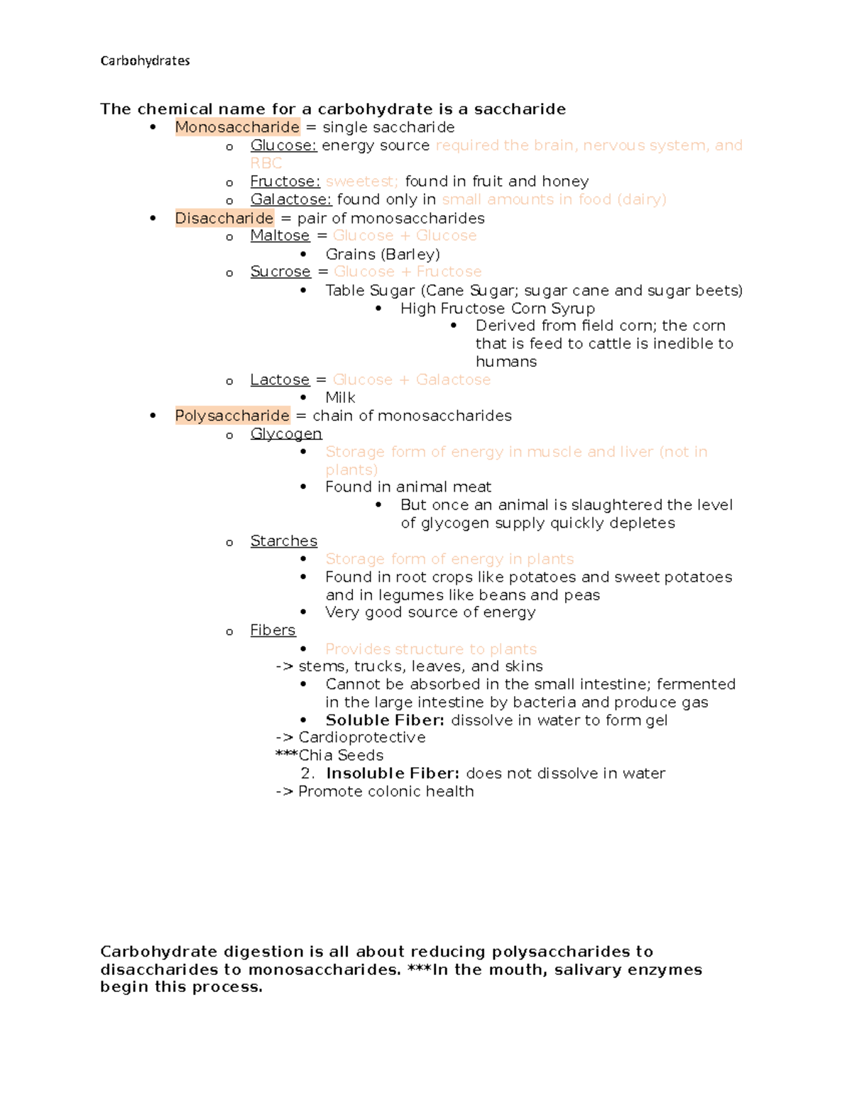 Carbohydrates Notes - Carbohydrates The chemical name for a ...