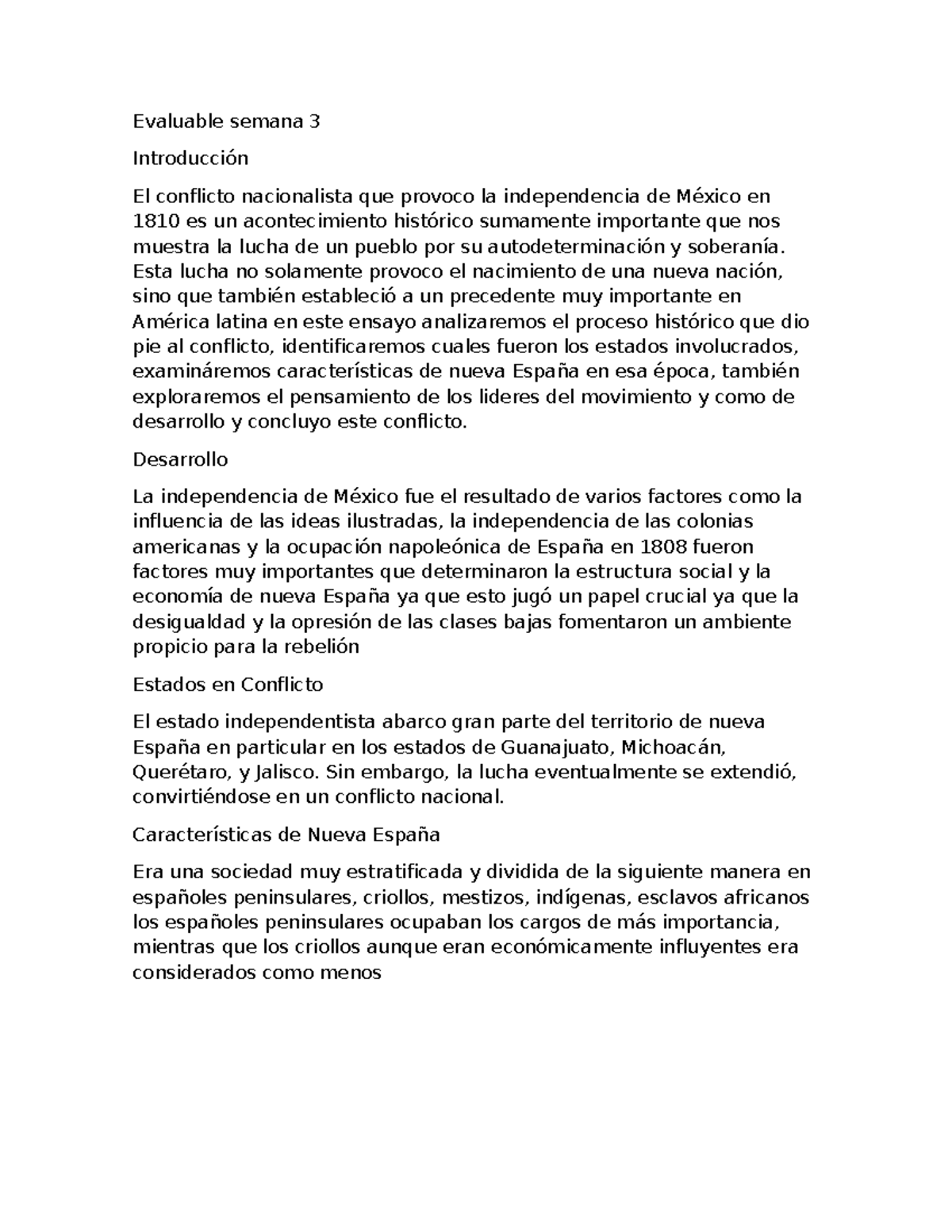 Evaluable semana 3 problemas sociales - Evaluable semana 3 Introducción El conflicto ...