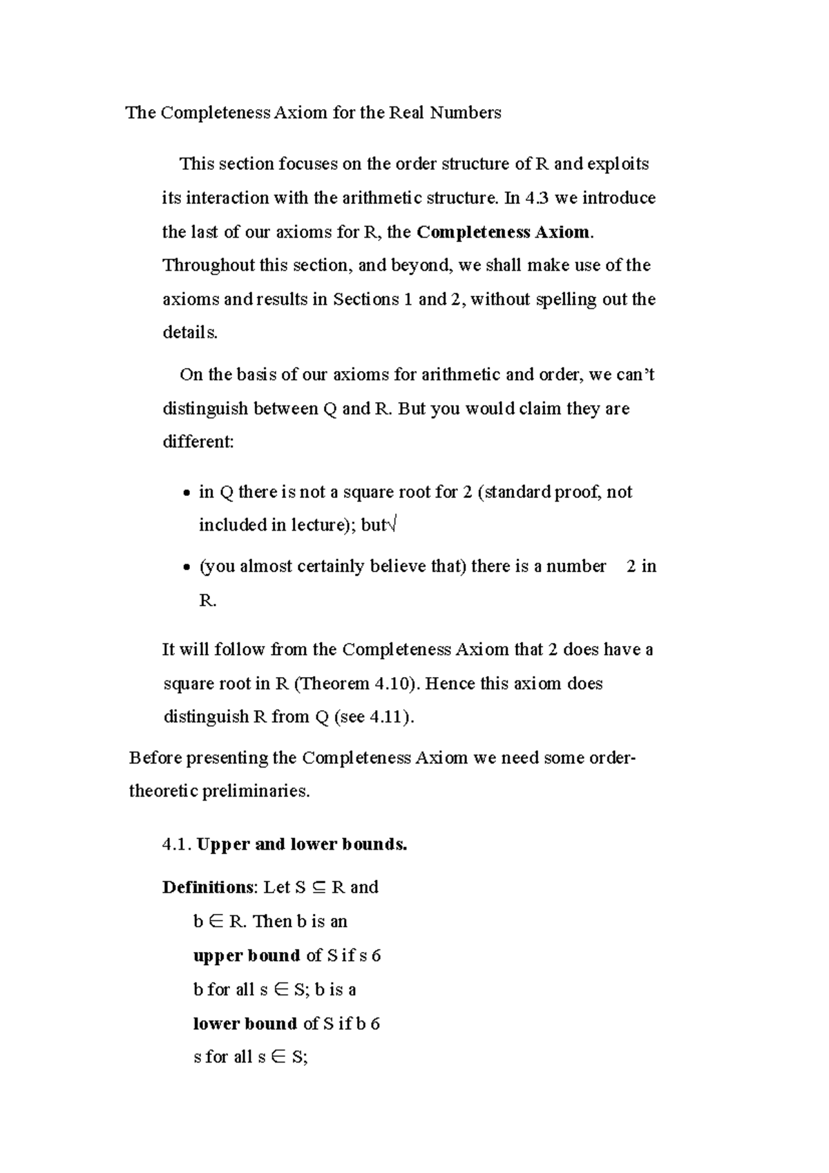 The Completeness Axiom Of The Real Numbers – SQVP