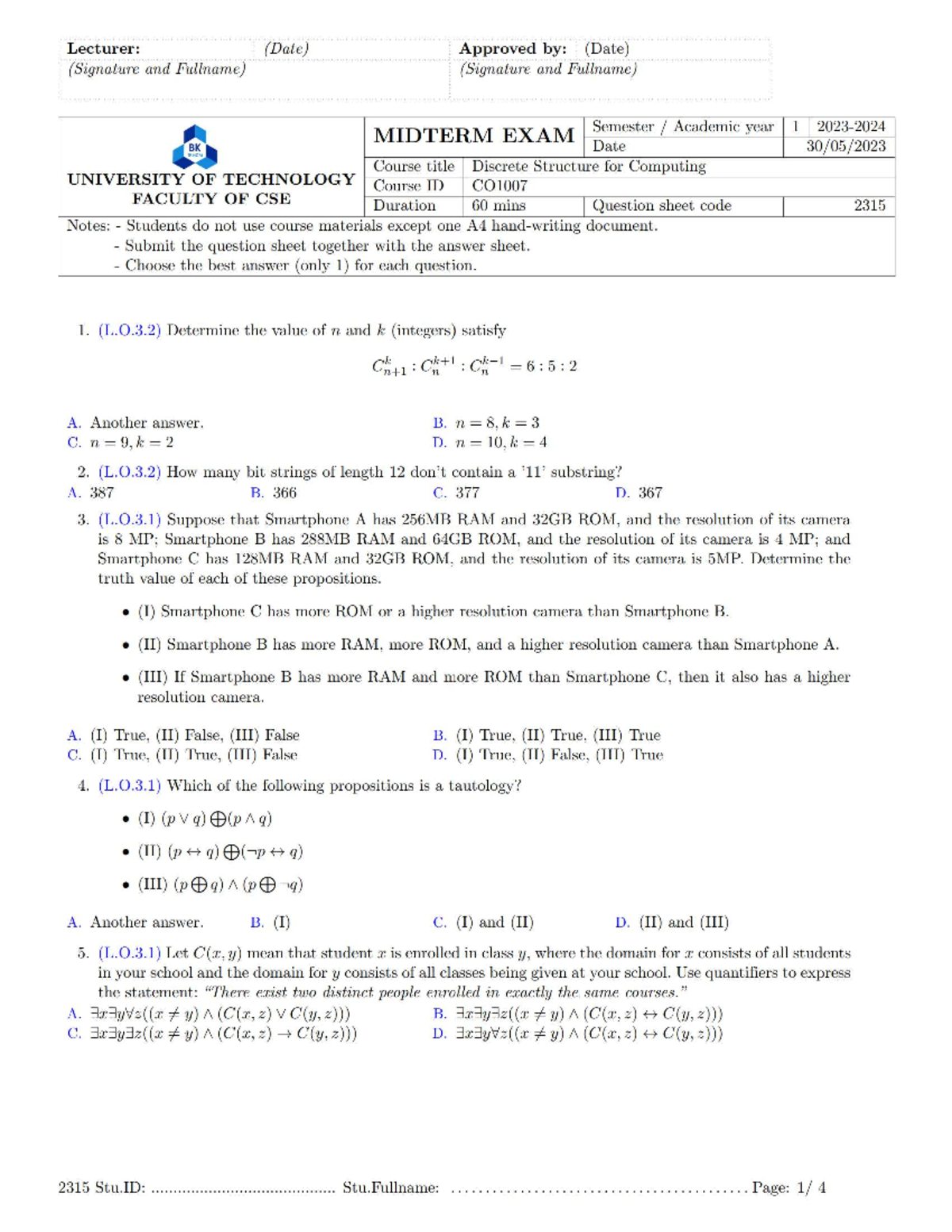 HK231 CO - exam - Probability and Statistics - Studocu