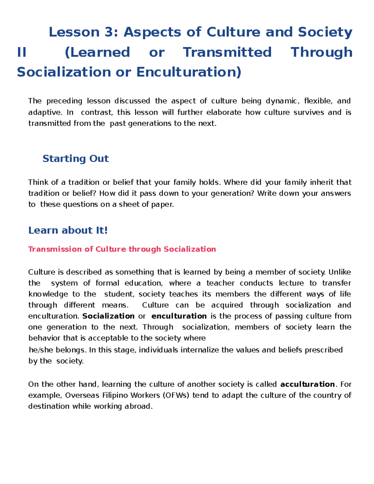 Aspects-of-Culture - UCSP - Lesson 3: Aspects of Culture and Society II ...