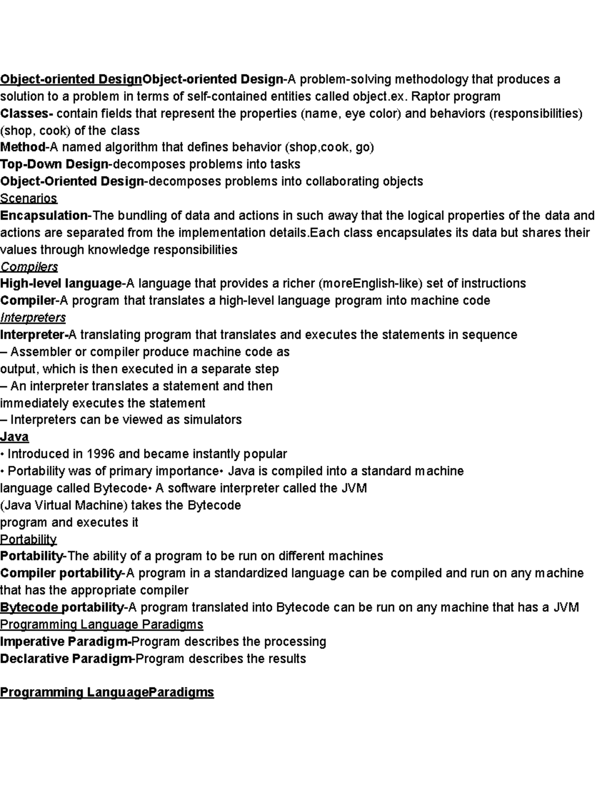 Itm 207 Exam Review Notes Off The Slides Object Oriented Designobject Oriented Design A