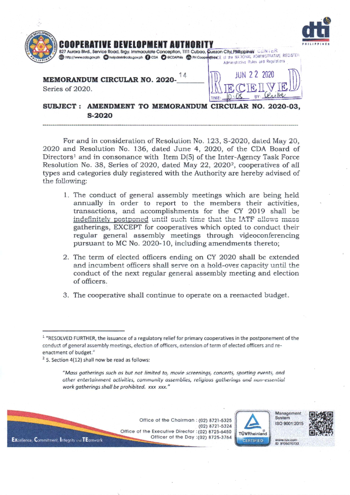 Amendment to Memorandum Circular no. 2020-03, s-2020 - Business ...