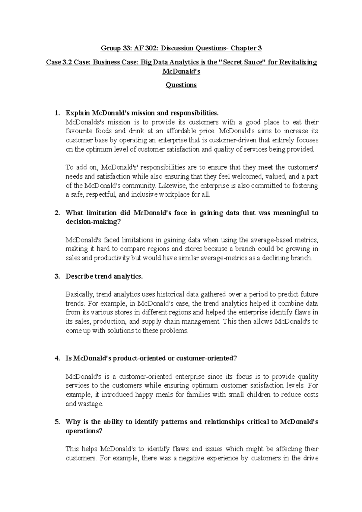 AF 302 chapter 3 Discussion Answers - Group 33: AF 302: Discussion ...