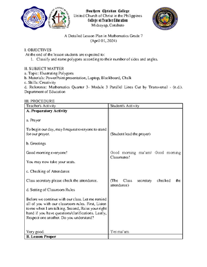 LP 22 - Lesson plan - Southern Christian College United Church of ...