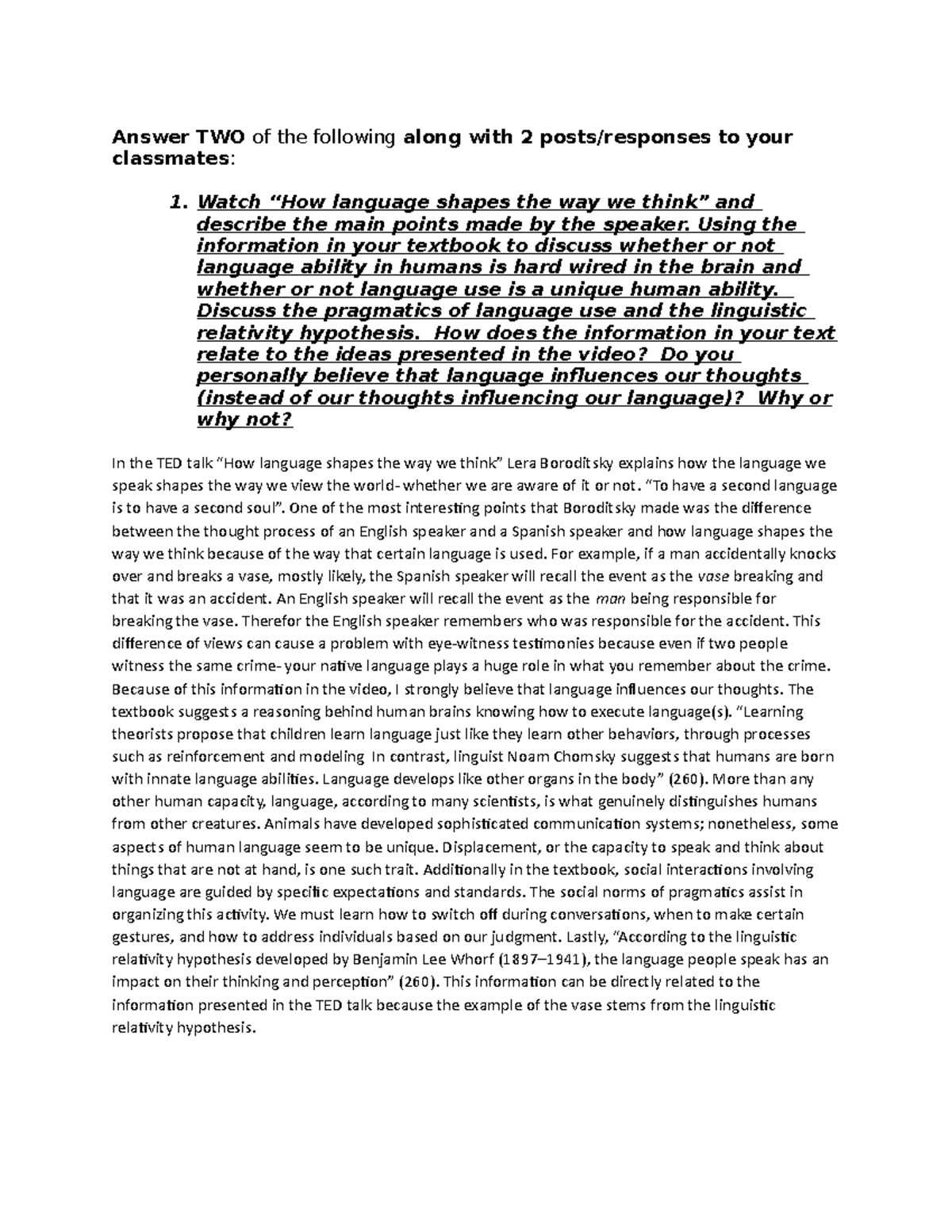Module 4 discussion - General psychology course - Answer TWO of the ...