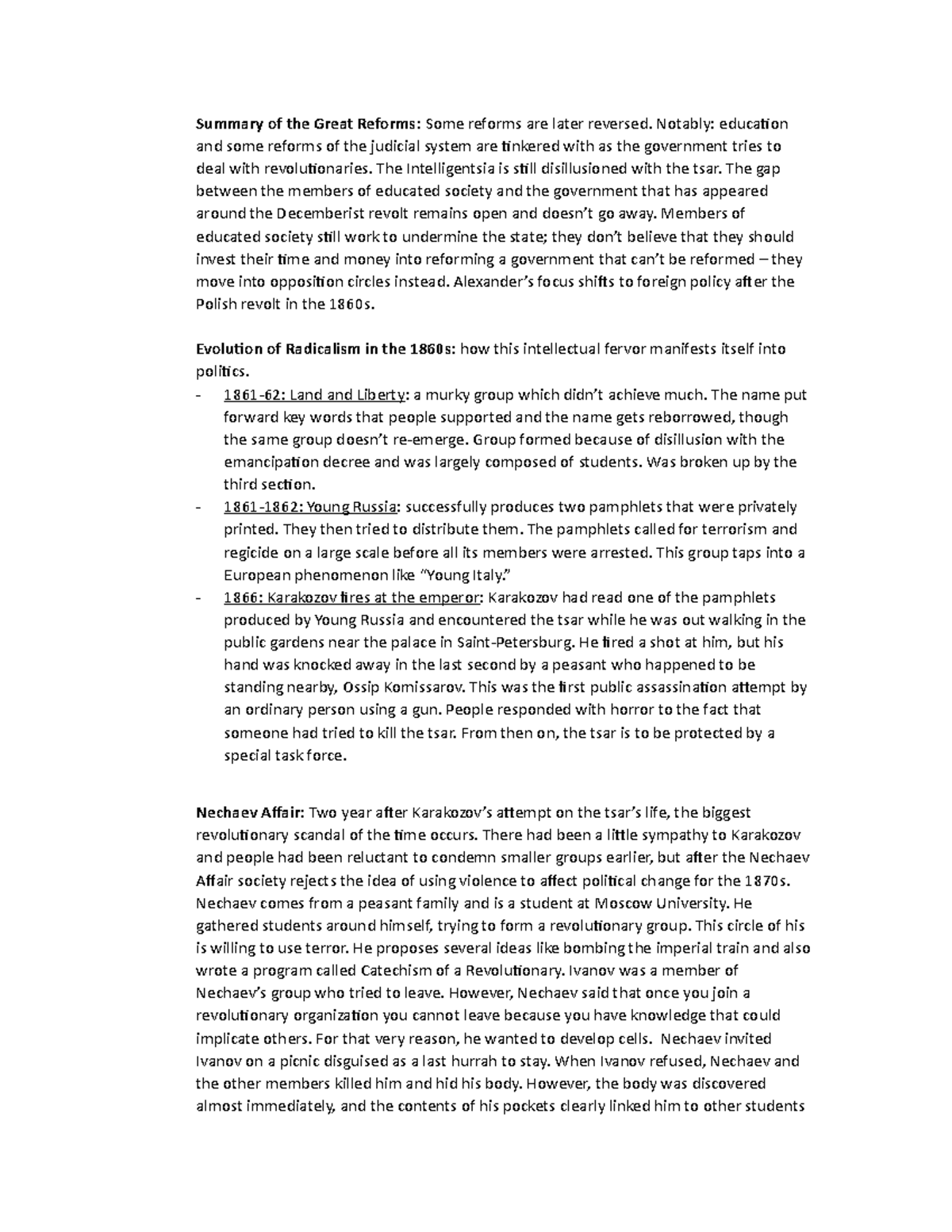 Summary of the Great Reforms - Notably: education and some reforms of ...